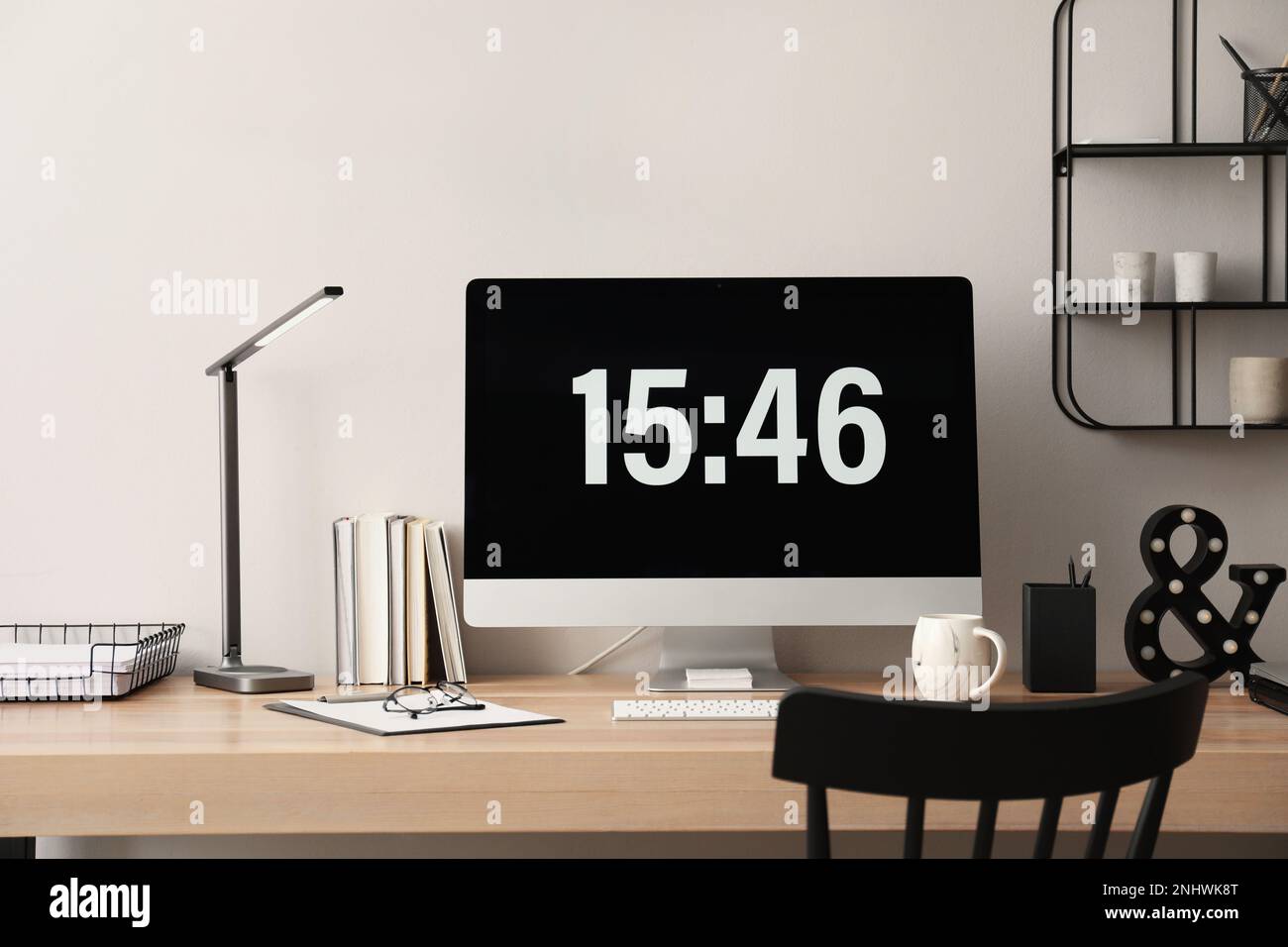 Modern workplace with computer in room. Interior design Stock Photo - Alamy