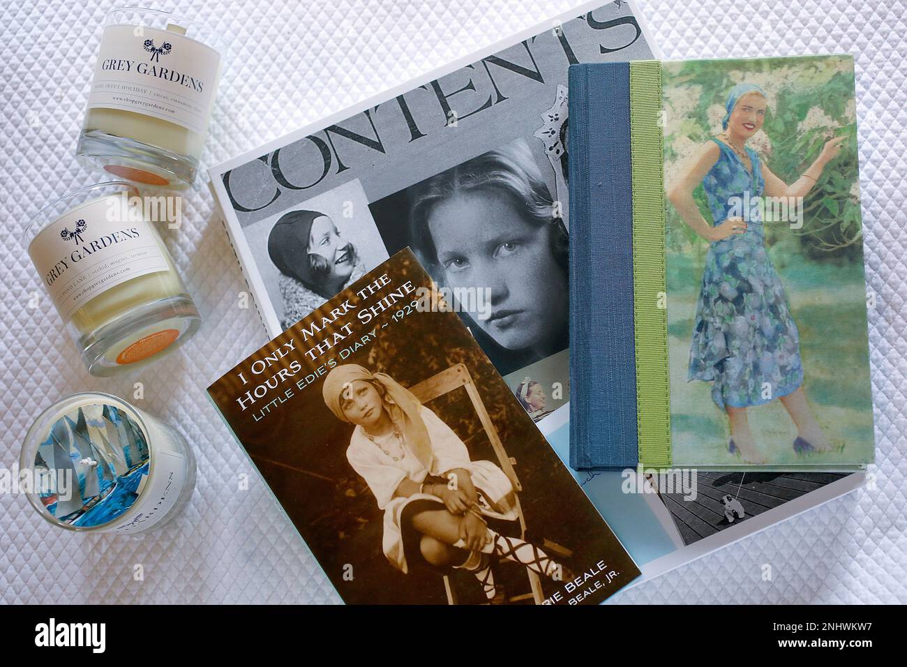 Books and candles from the "Grey Gardens" collection seen on the dining ...