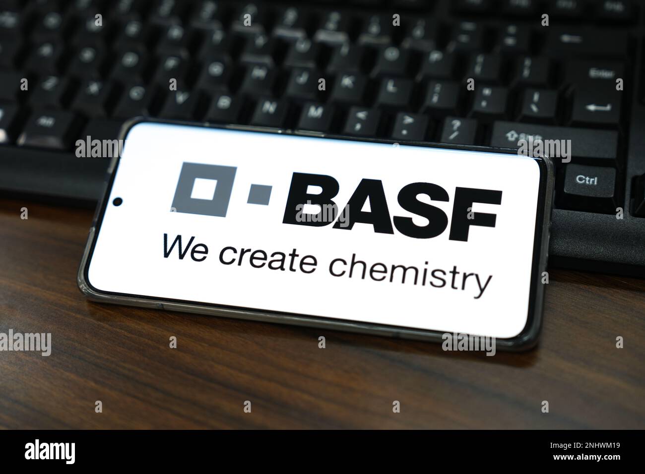 In this photo illustration, a BASF logo is displayed on the screen of a ...