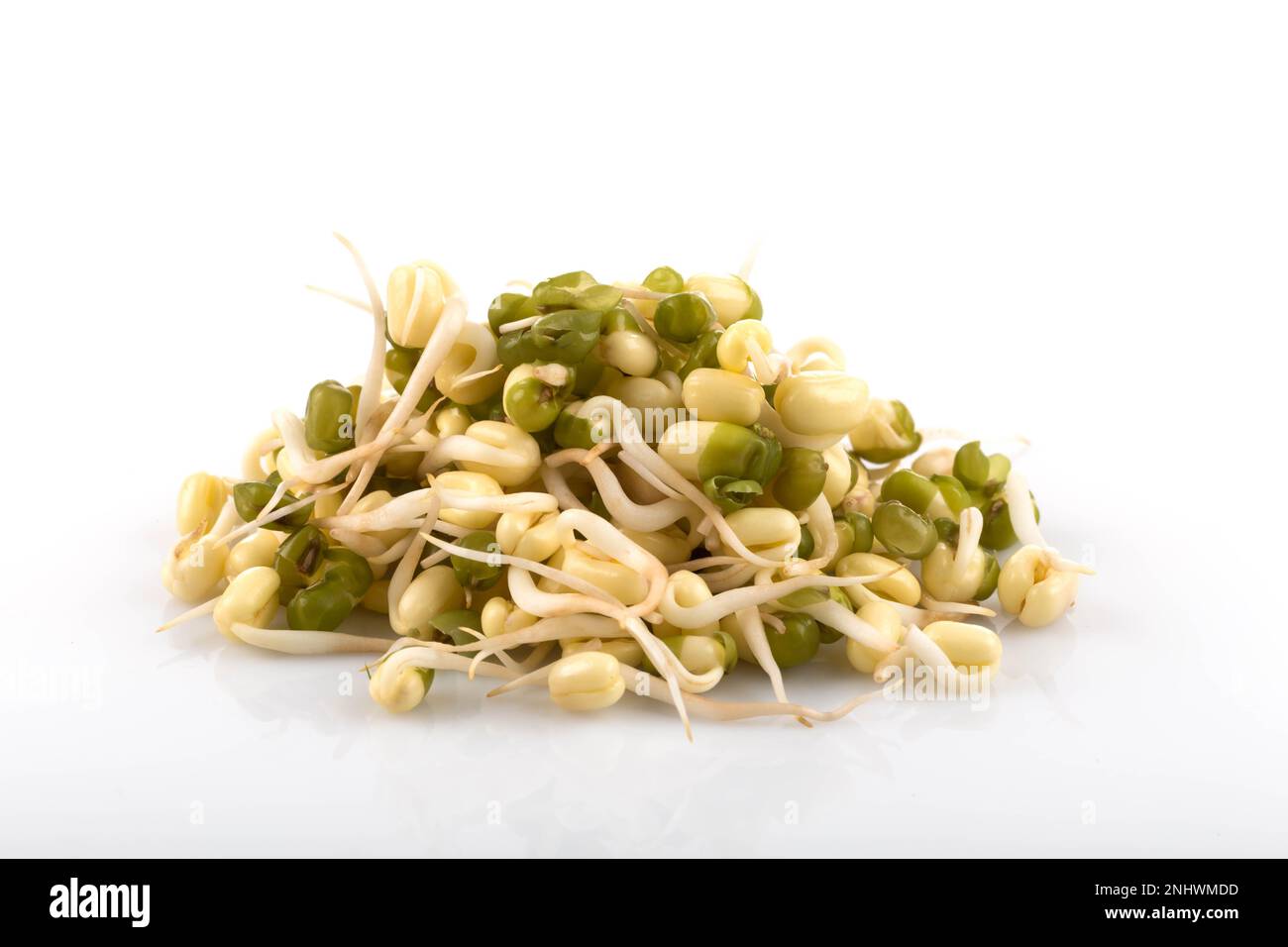 Pea seeds with sprouts close up macro shot top view isolated on white ...