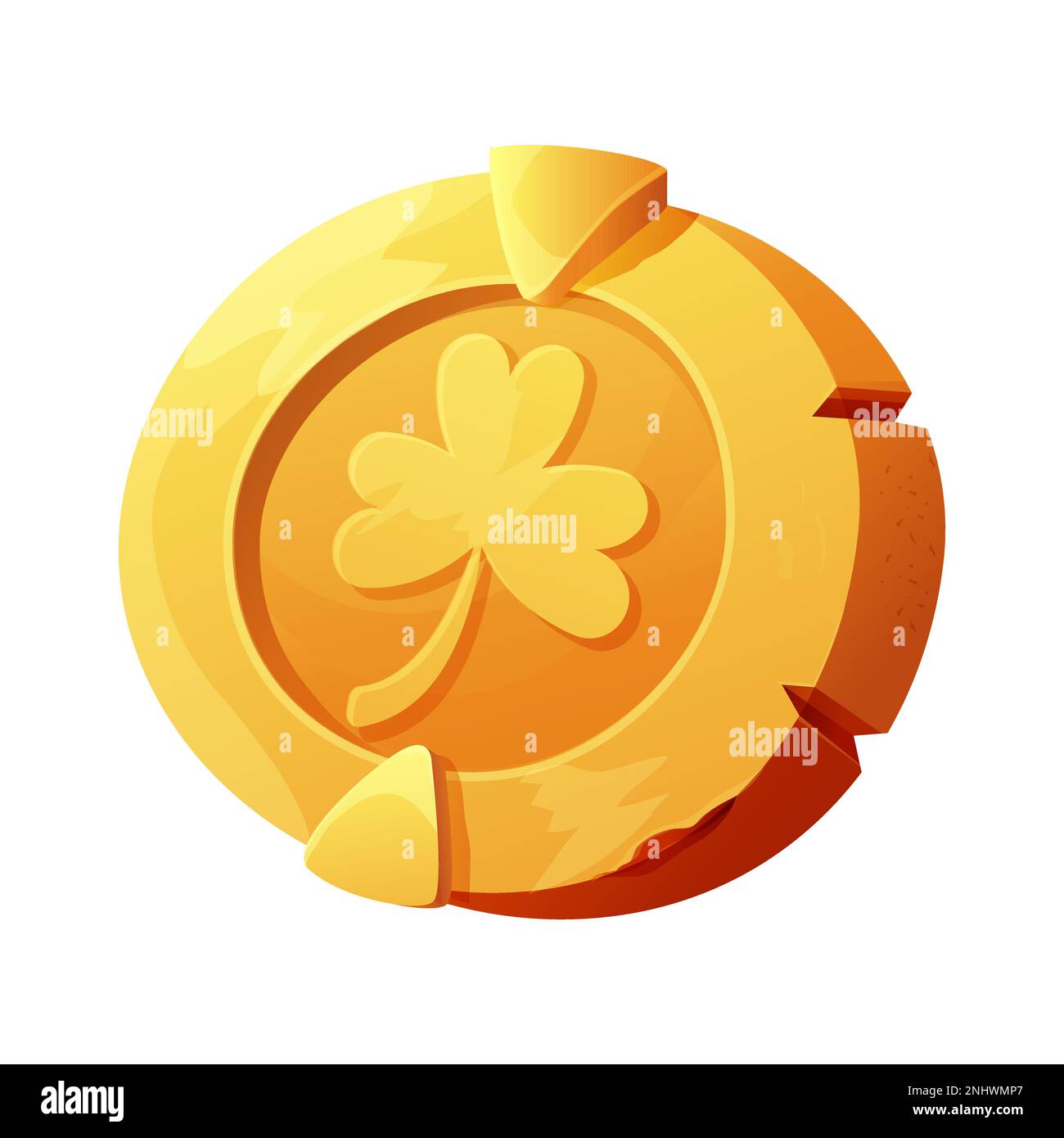 Golden coin with clover lucky symbol, irish penny Celtic celebration ...