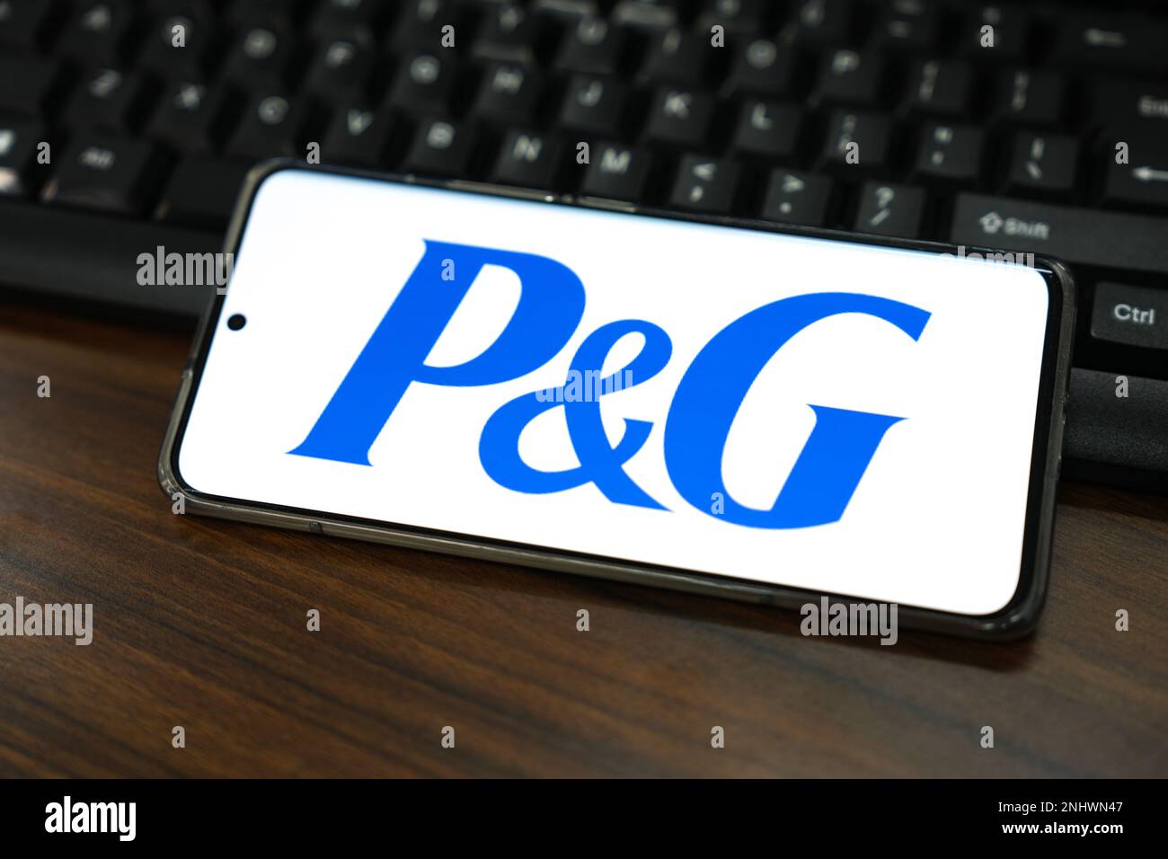 In this photo illustration, a Procter & Gamble (P&G) logo is displayed ...