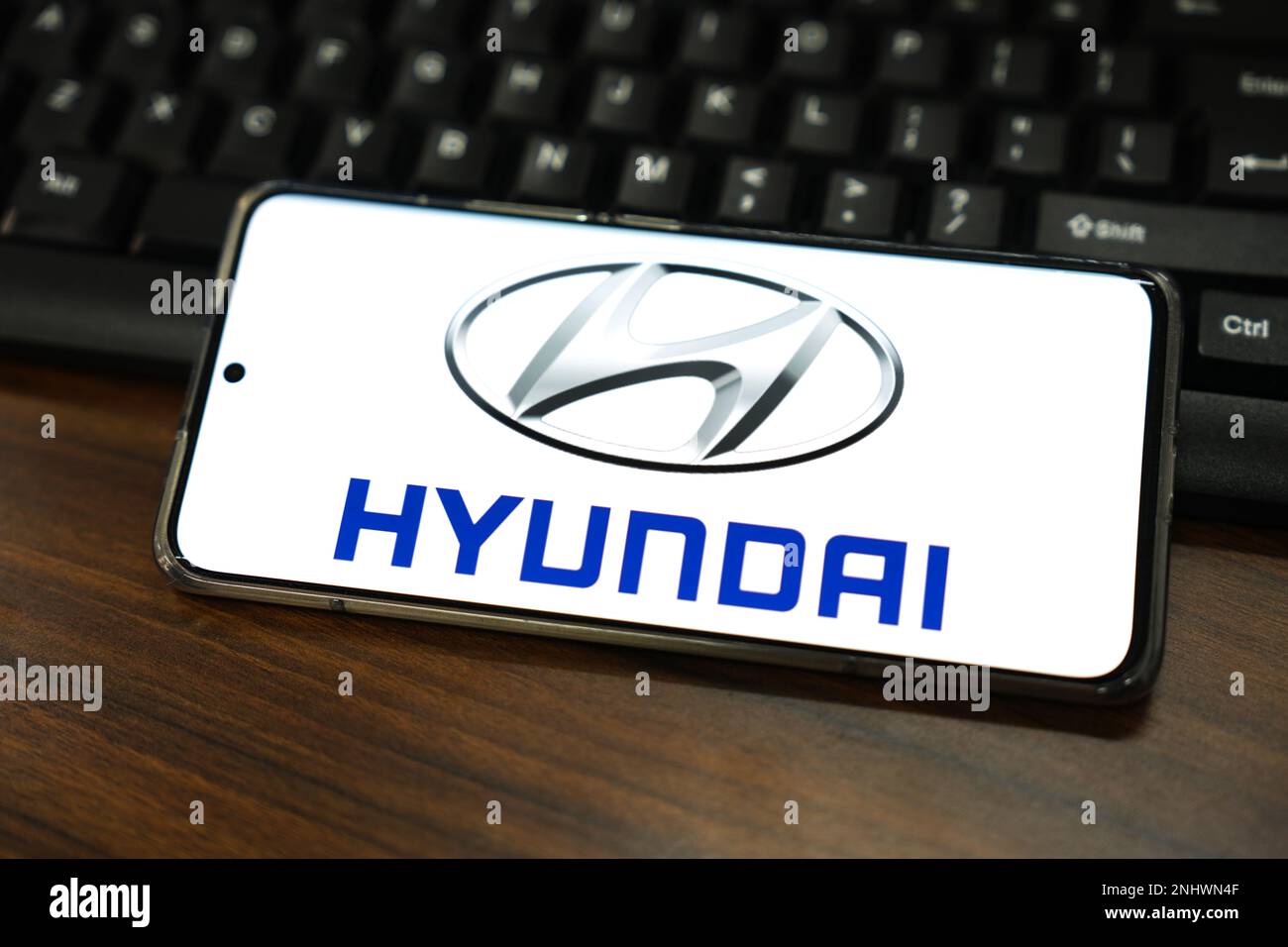 In this photo illustration, a Hyundai Motor logo is displayed on the ...