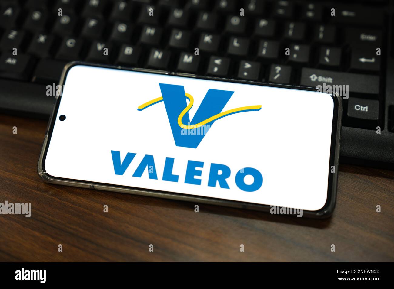 In this photo illustration, a Valero Energy logo is displayed on the ...