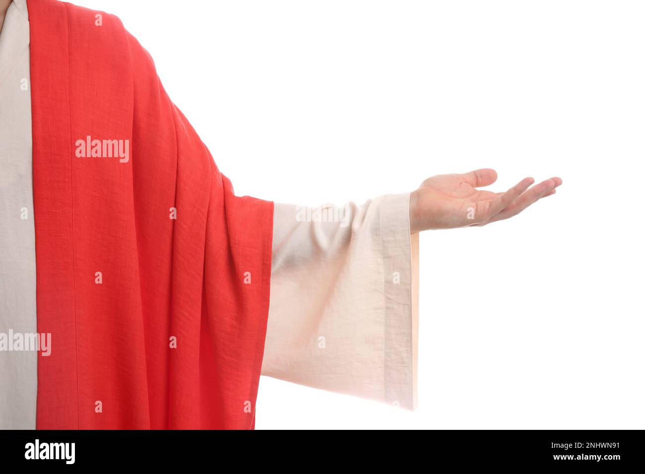Jesus Christ reaching out his hand on white background, closeup Stock ...