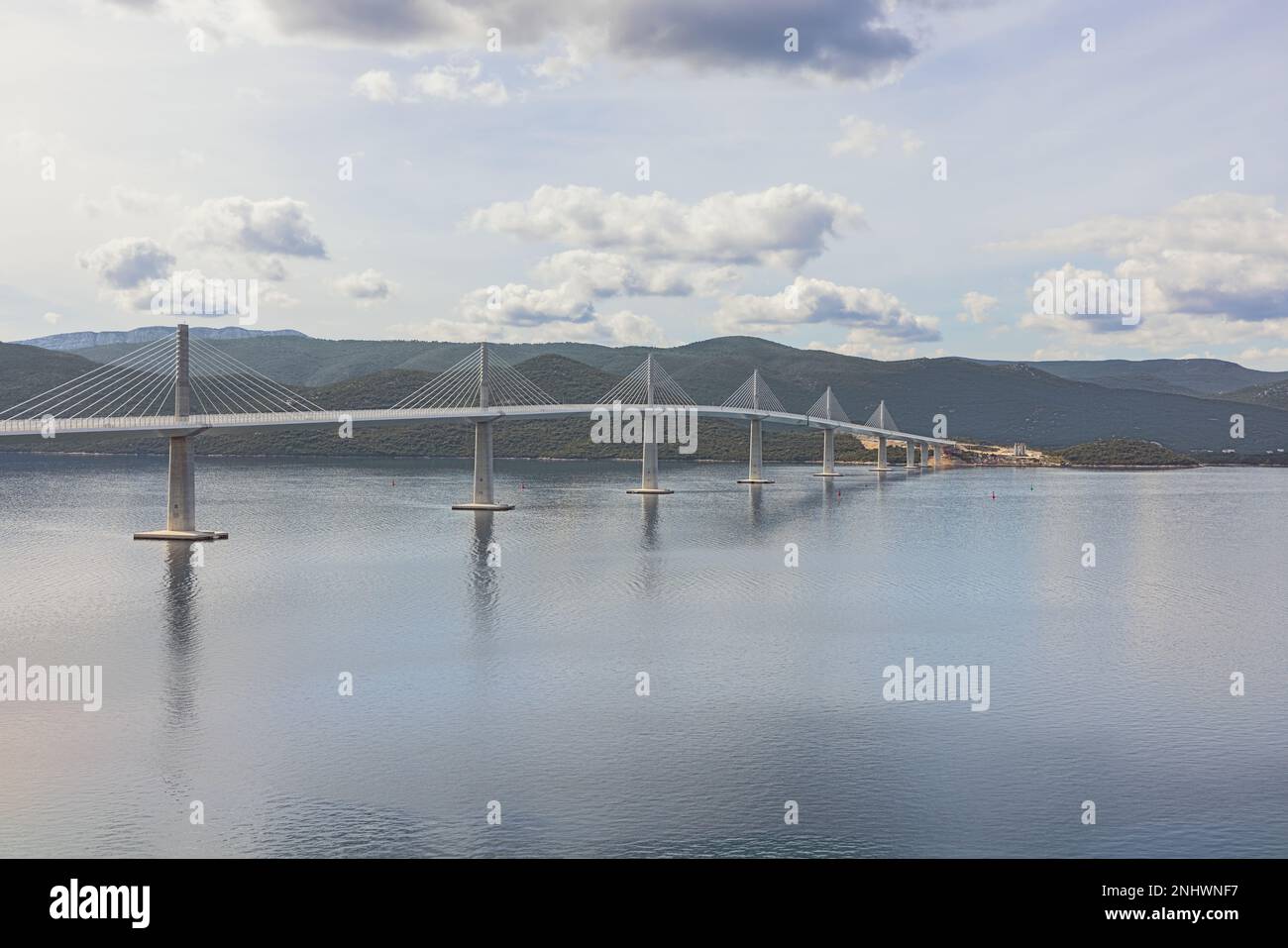 View of the Peljesac Bridge connecting the main land with the Peljesac ...