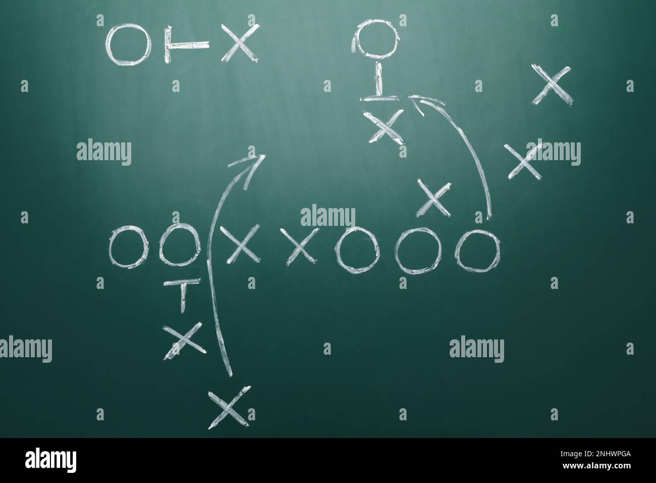 Football game strategy drawn on green chalkboard Stock Photo - Alamy