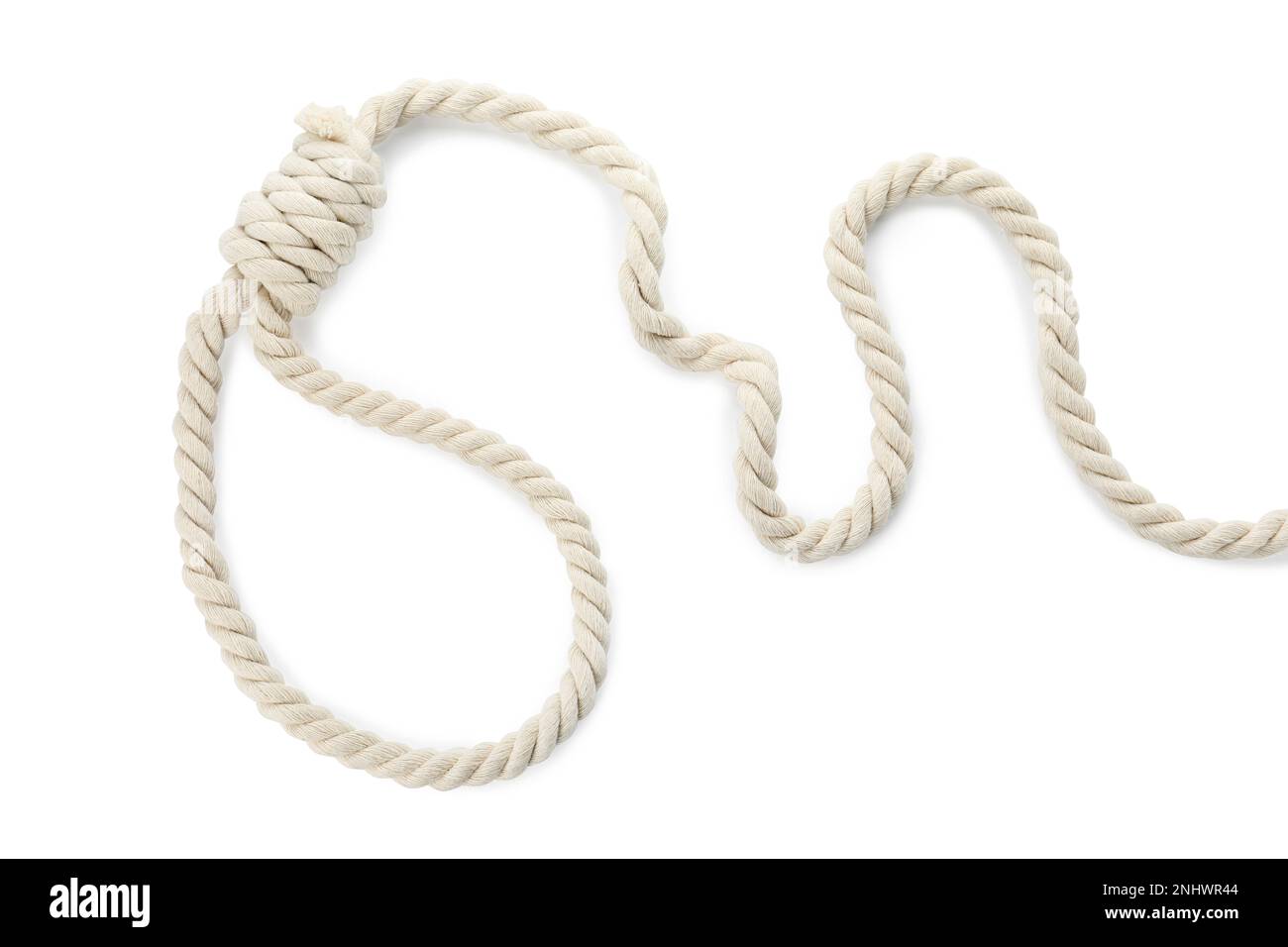 Rope noose with knot on white background, top view Stock Photo - Alamy
