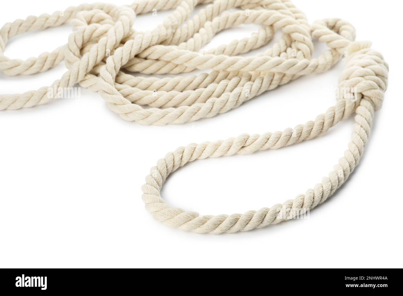 Rope noose with knot on white background Stock Photo - Alamy