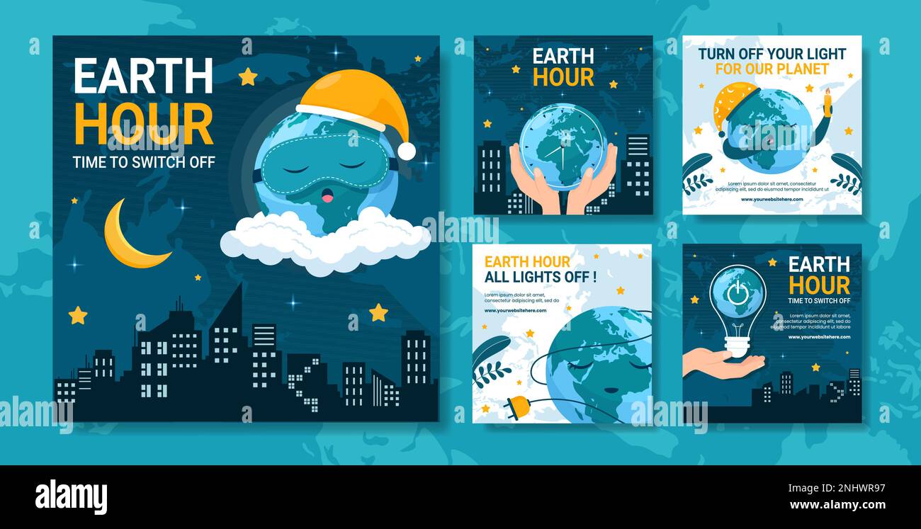 Happy Earth Hour Day Social Media Post Flat Cartoon Hand Drawn ...