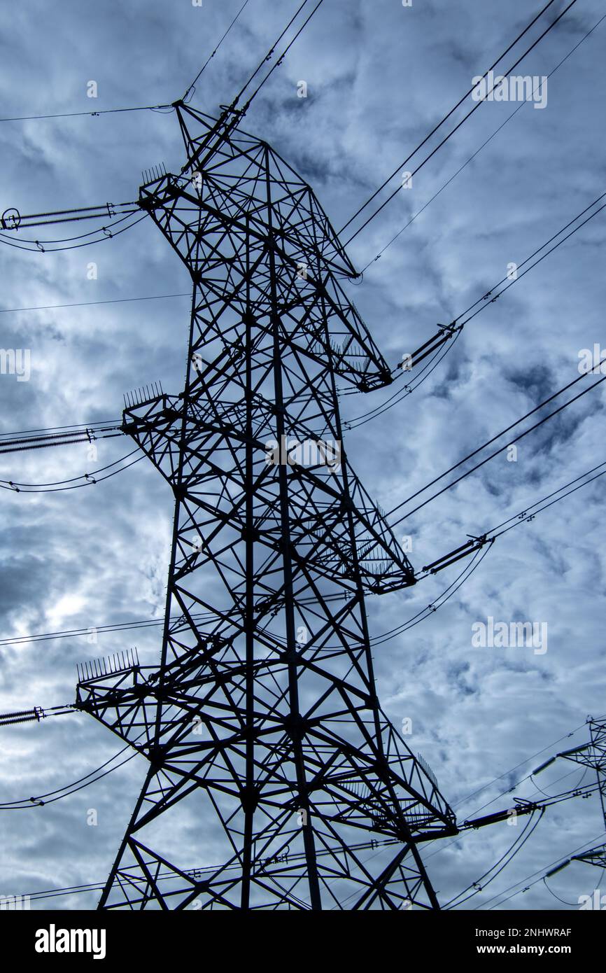 Overhead power line attached to an electrical grid Stock Photo - Alamy