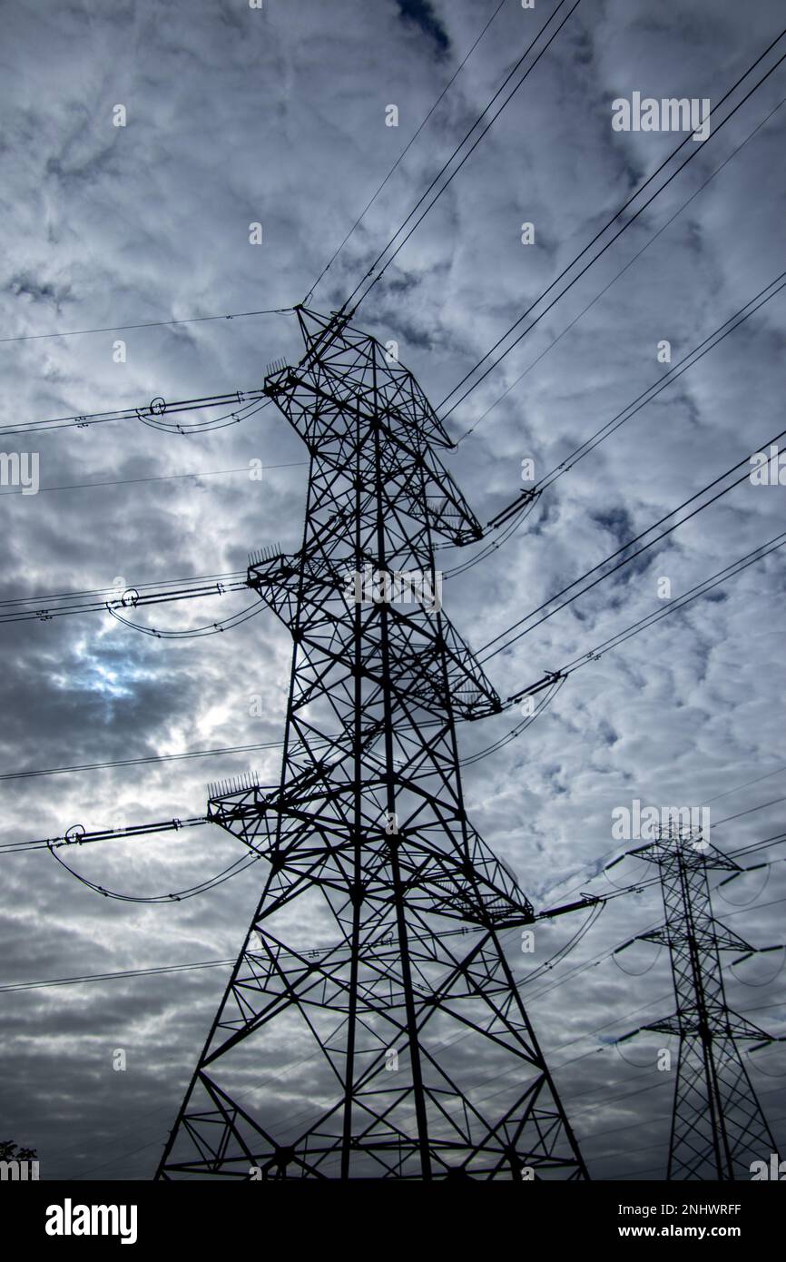 Overhead power line attached to an electrical grid Stock Photo - Alamy