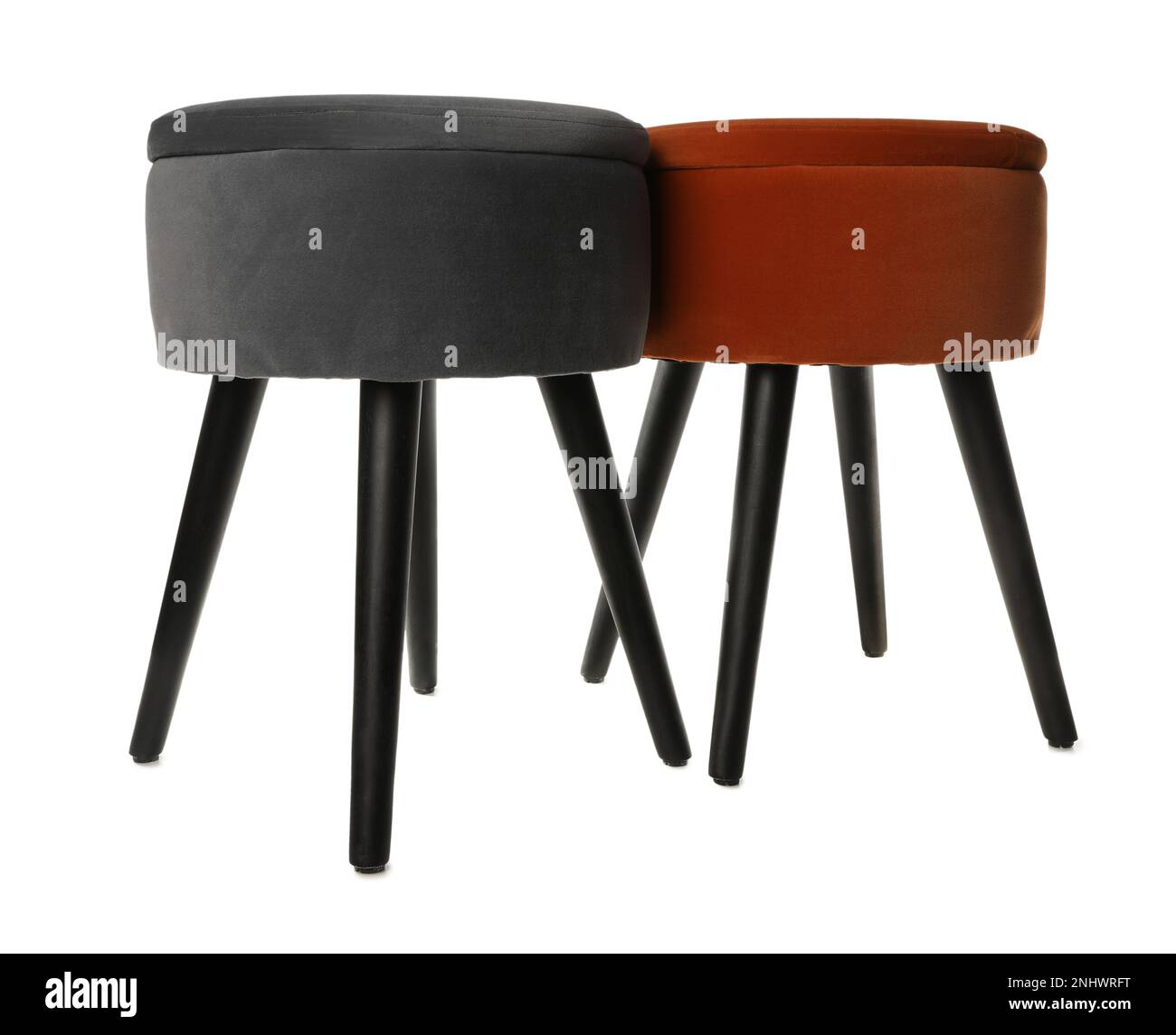Different stylish velvet stools on white background Stock Photo - Alamy