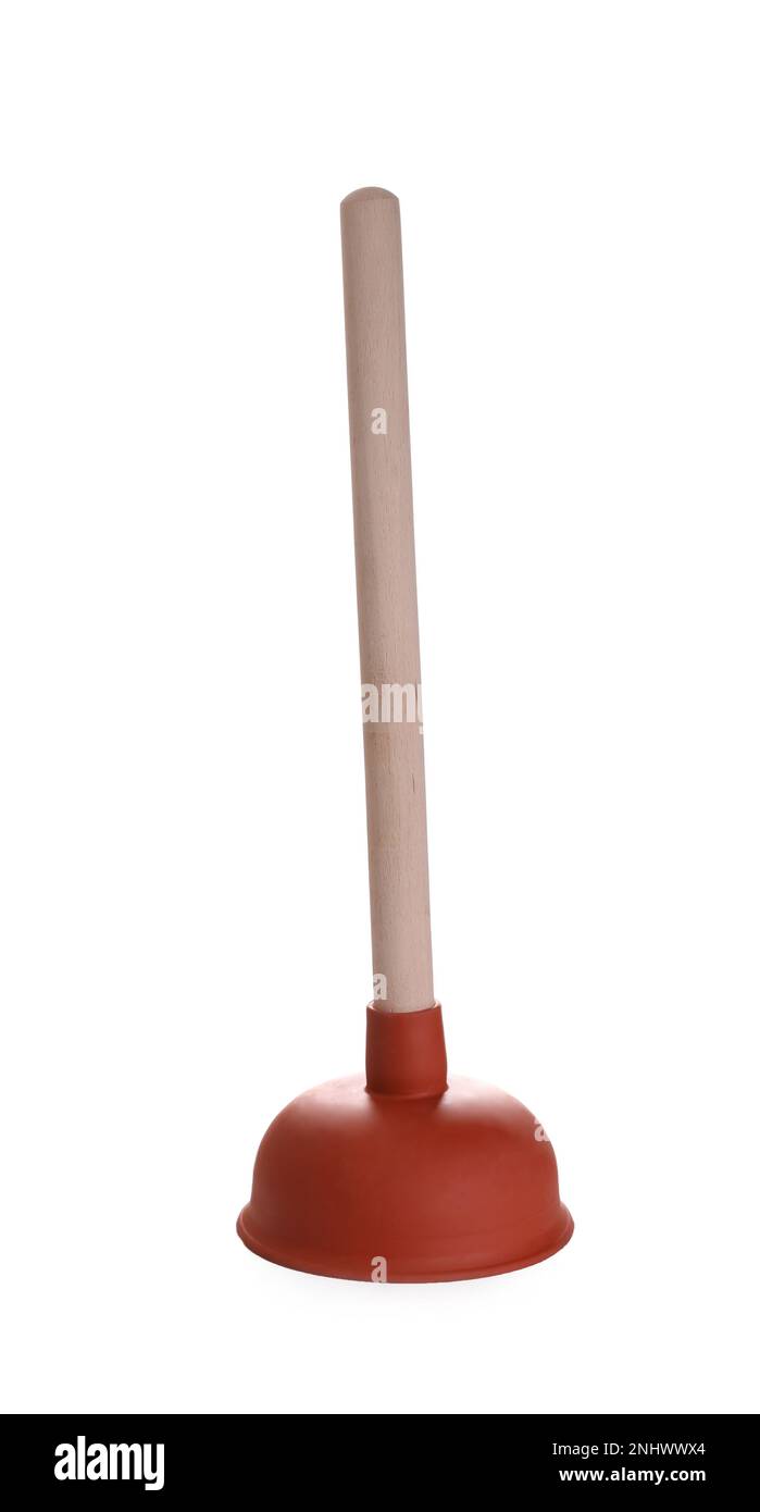 Plunger with wooden handle isolated on white Stock Photo - Alamy