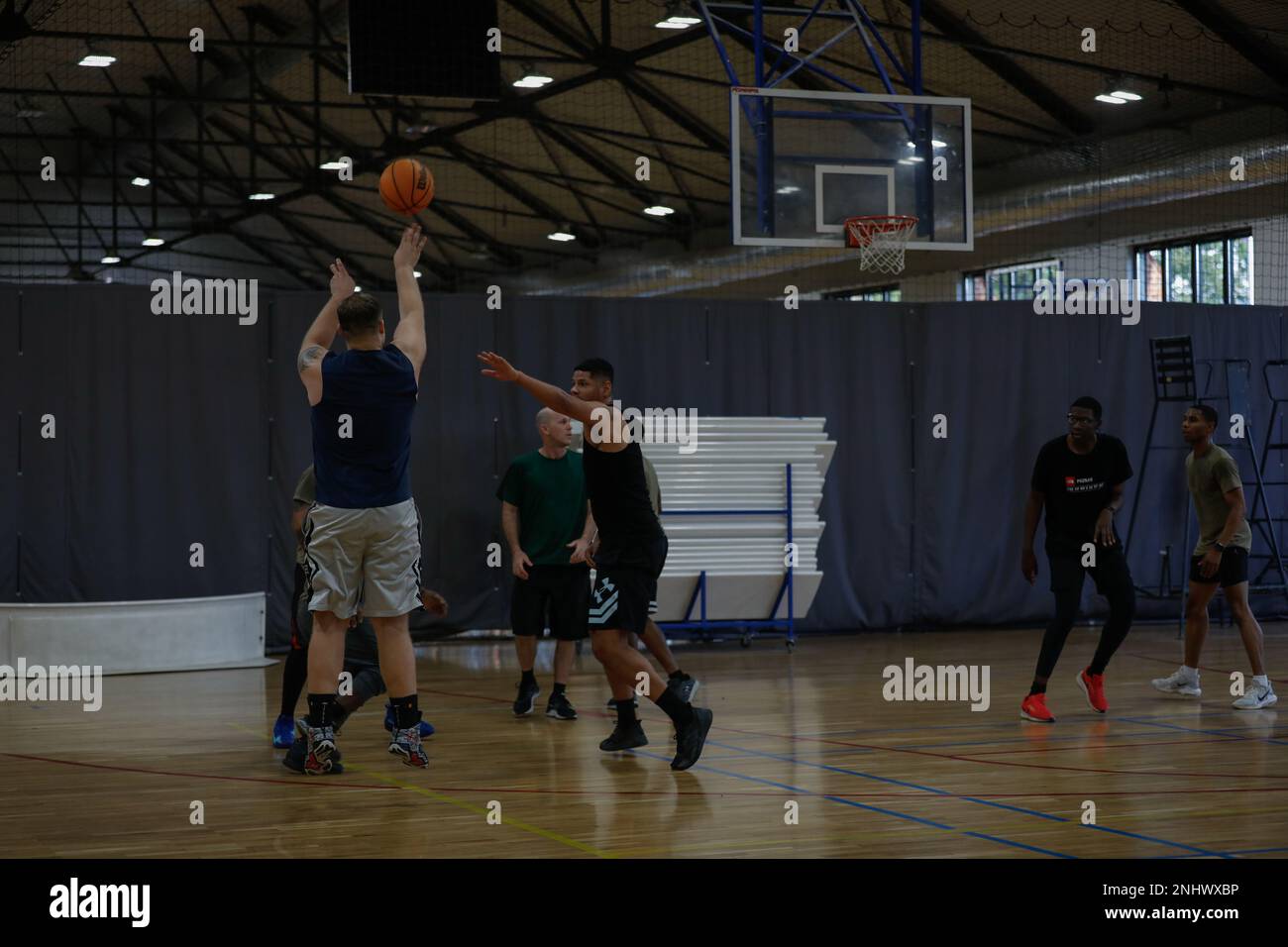U.S. Soldiers assigned to V Corps play basketball at Poznan, Poland ...
