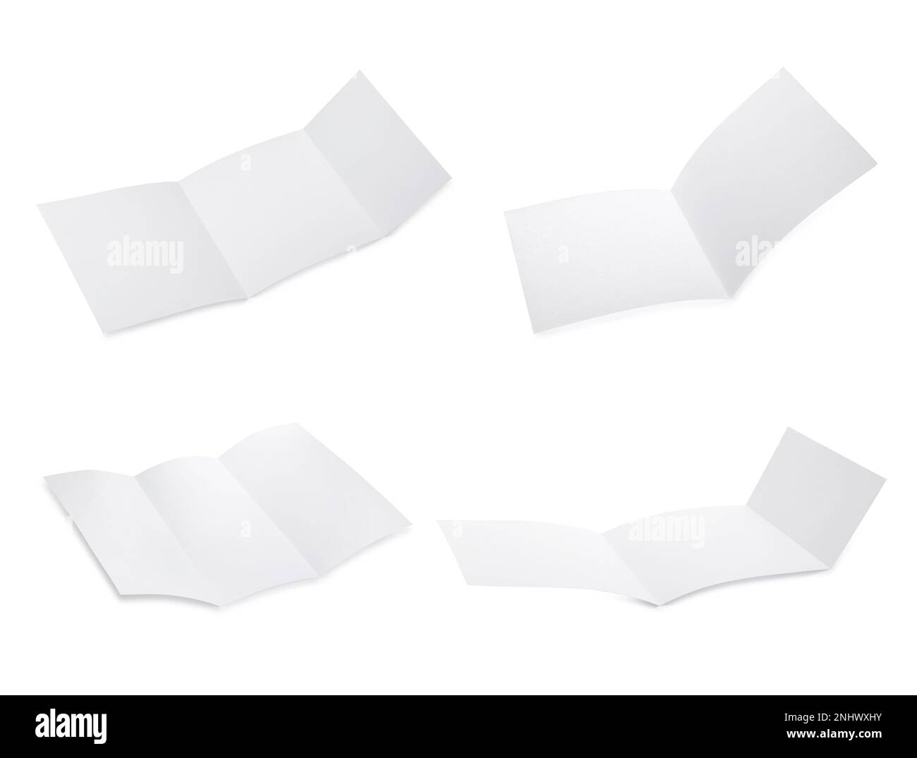 Set with blank paper brochures on white background. Mockup for design ...