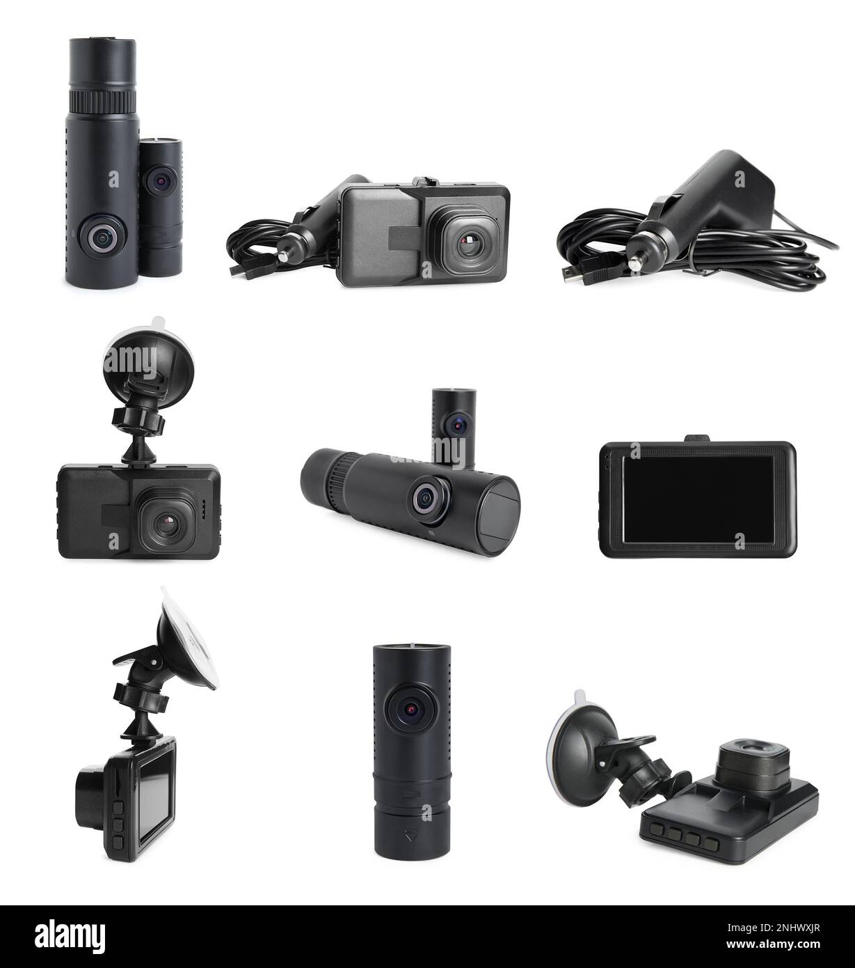 Set with modern car cameras on white background Stock Photo - Alamy