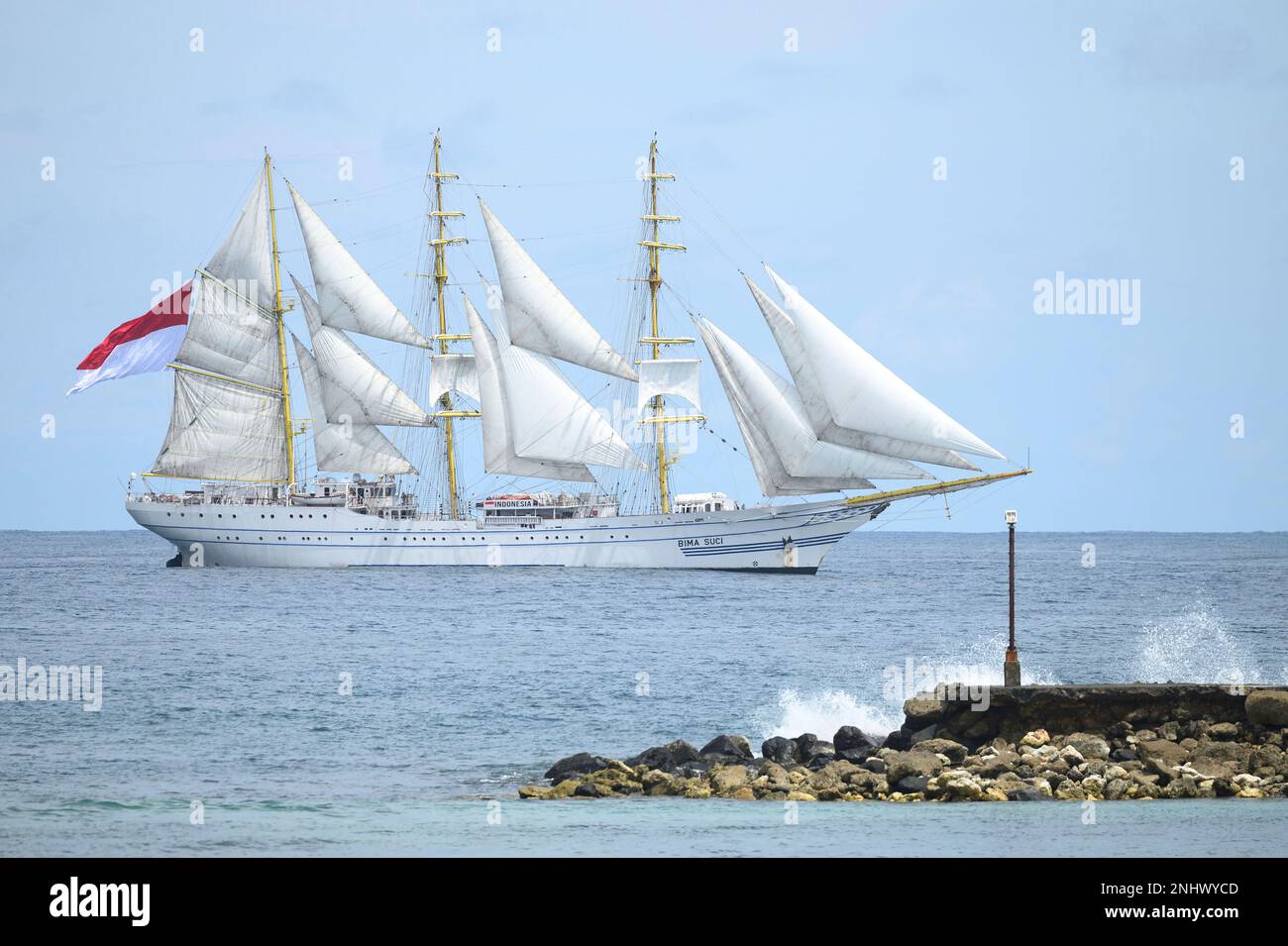 The Bima Suci high mast sailing ship is seen off-shore during the G20 ...