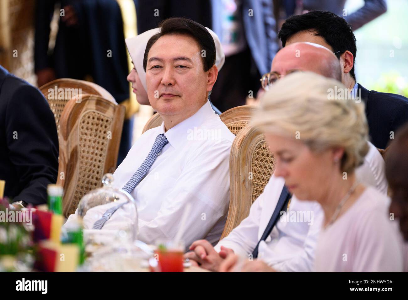 South Korea's President Yoon Suk Yeol waits ahead of a working lunch at ...