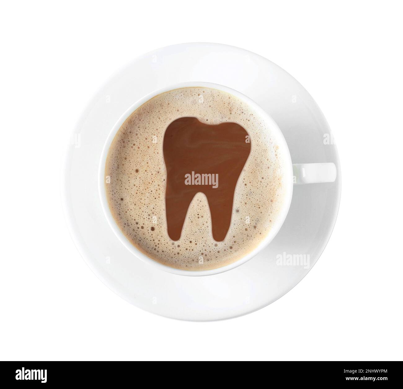 Coffee causing dental problem. Cup of hot drink on white background ...