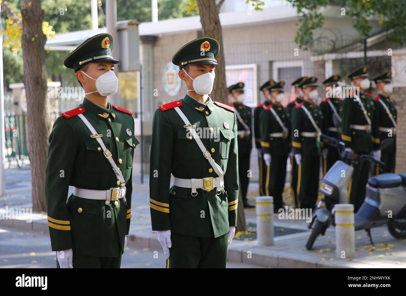 Chinese armed police officers march on a street in Beijing on Nov. 5 ...