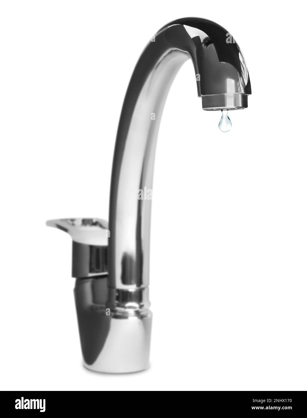 Water drop flowing from tap on white background Stock Photo - Alamy