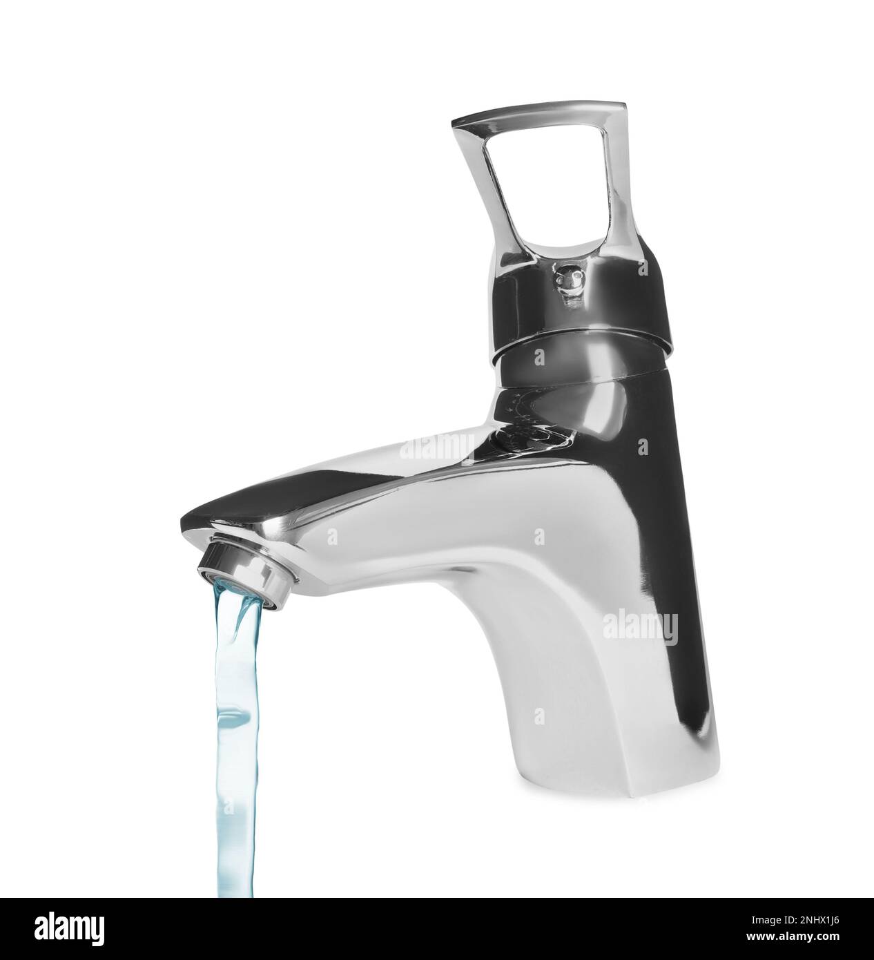 Water stream flowing from tap on white background Stock Photo - Alamy