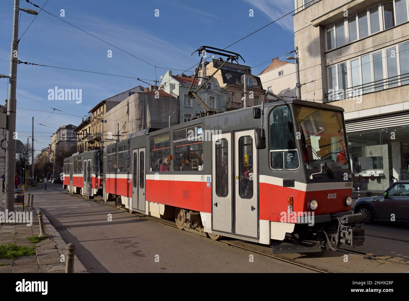 Tatra T6A5 tram built in Czechoslovakia, operating in the capital city ...