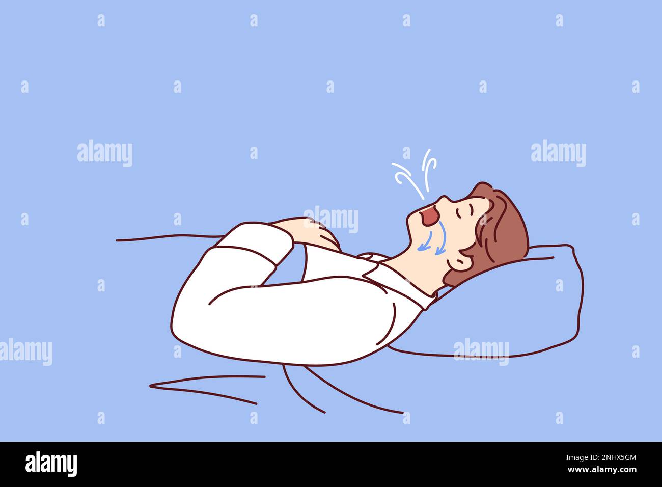 Man dozing on back in bed snores and has problems during obstructive ...