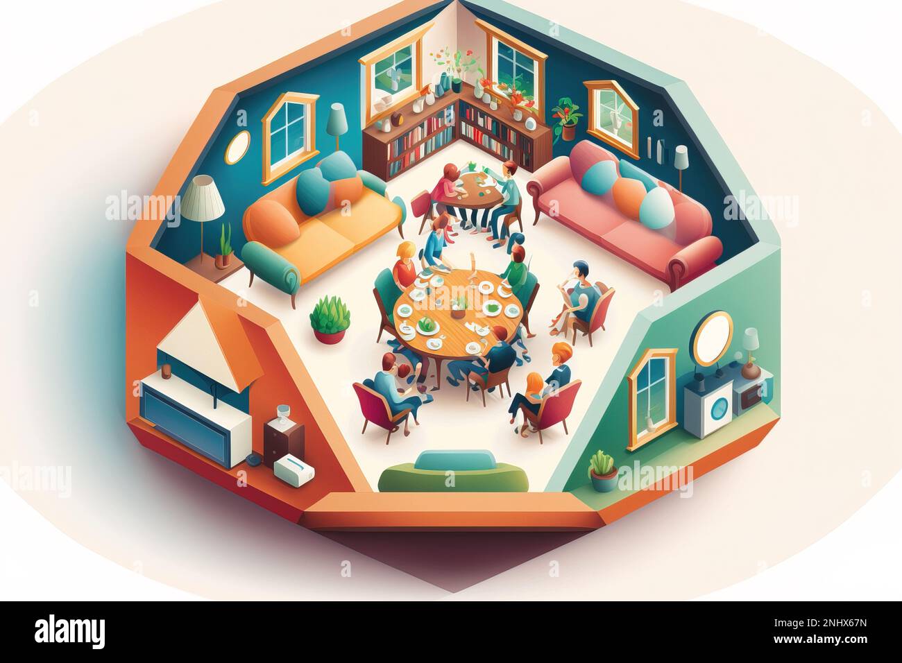 People sitting around a table cartoon hi-res stock photography and ...