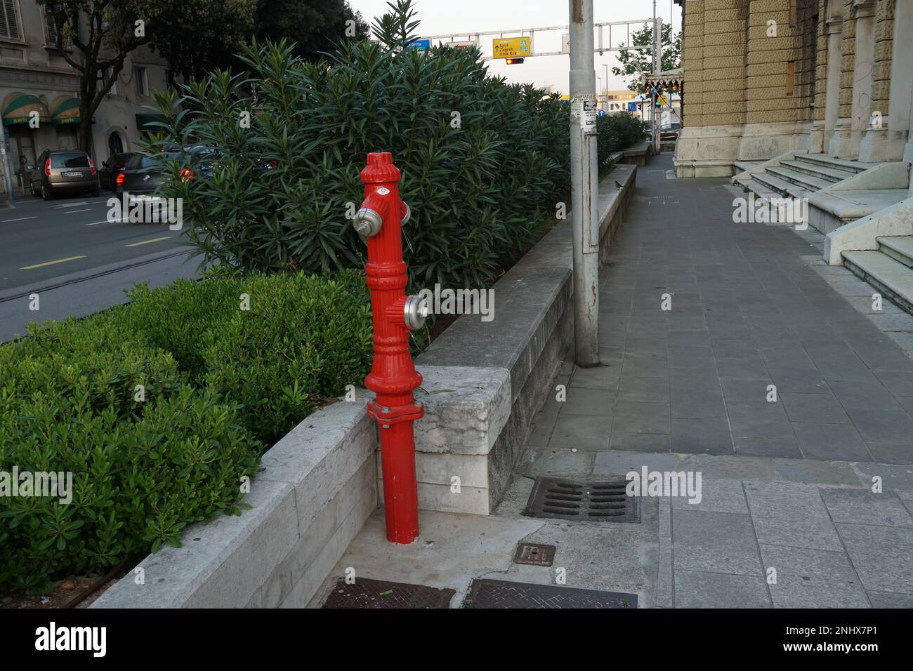 Water hydrant in red color. Firefighting equipment and water source ...