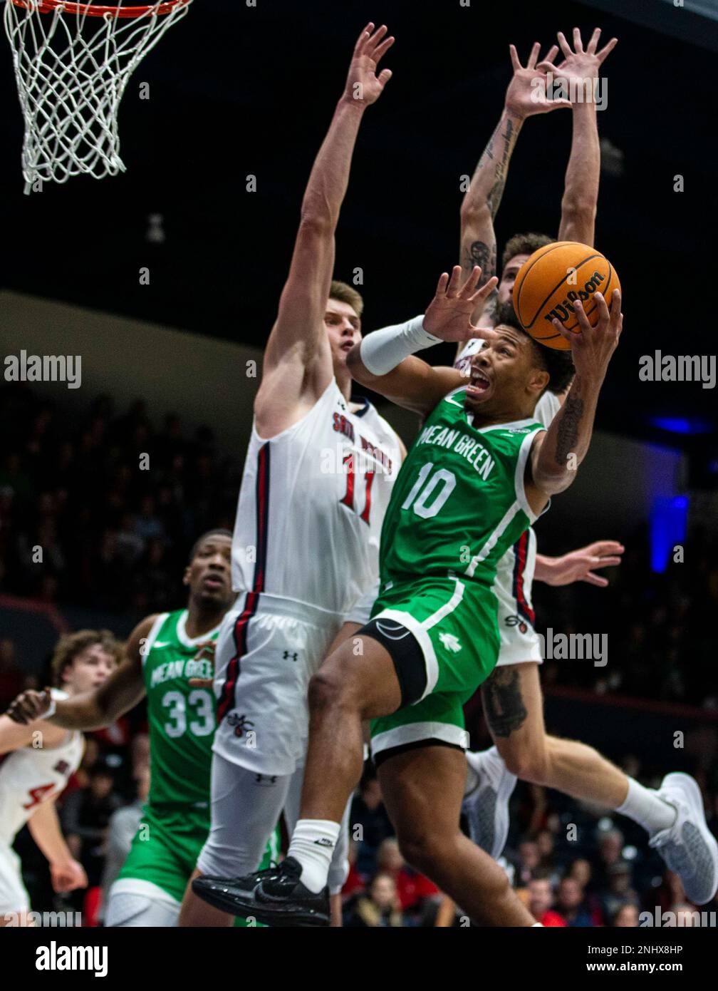 November 13, 2022 Moraga, CA U.S.A. North Texas guard Kai Huntsberry ...
