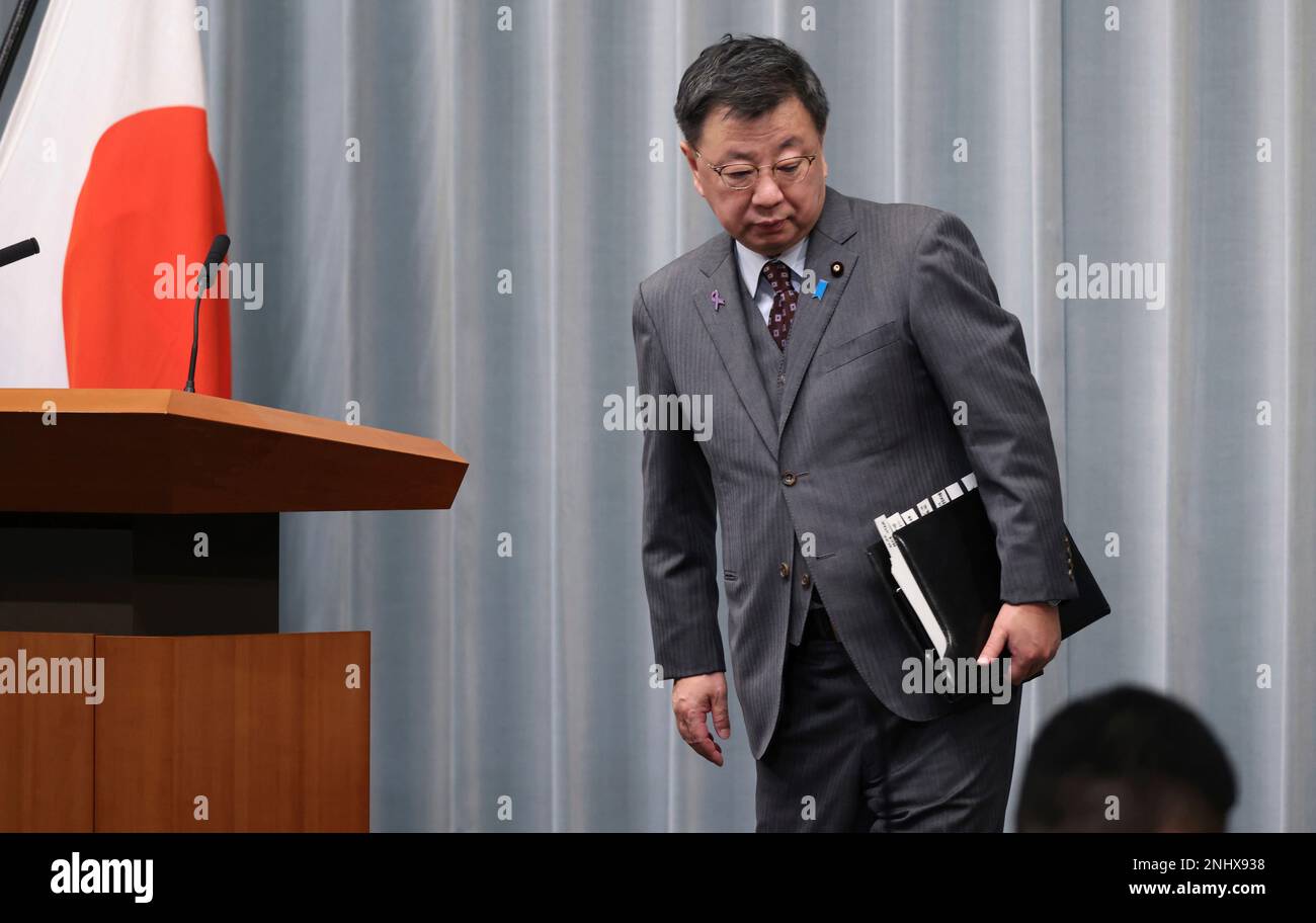 Japanese Chief Cabinet Secretary Hirokazu Matsuno attends a press ...