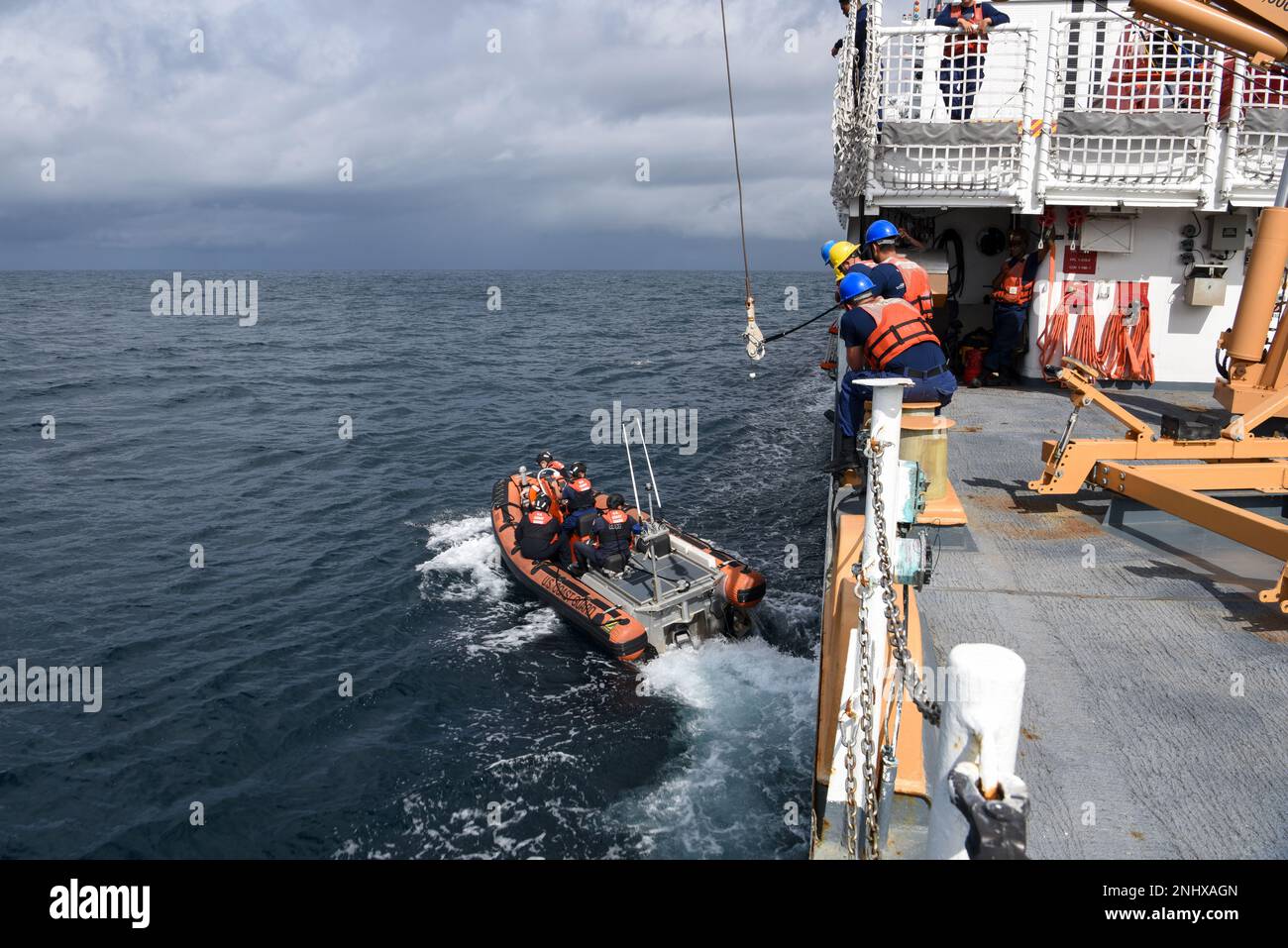 U.S. Coast Guard crew members conduct Cutter Boat Large (CBL ...