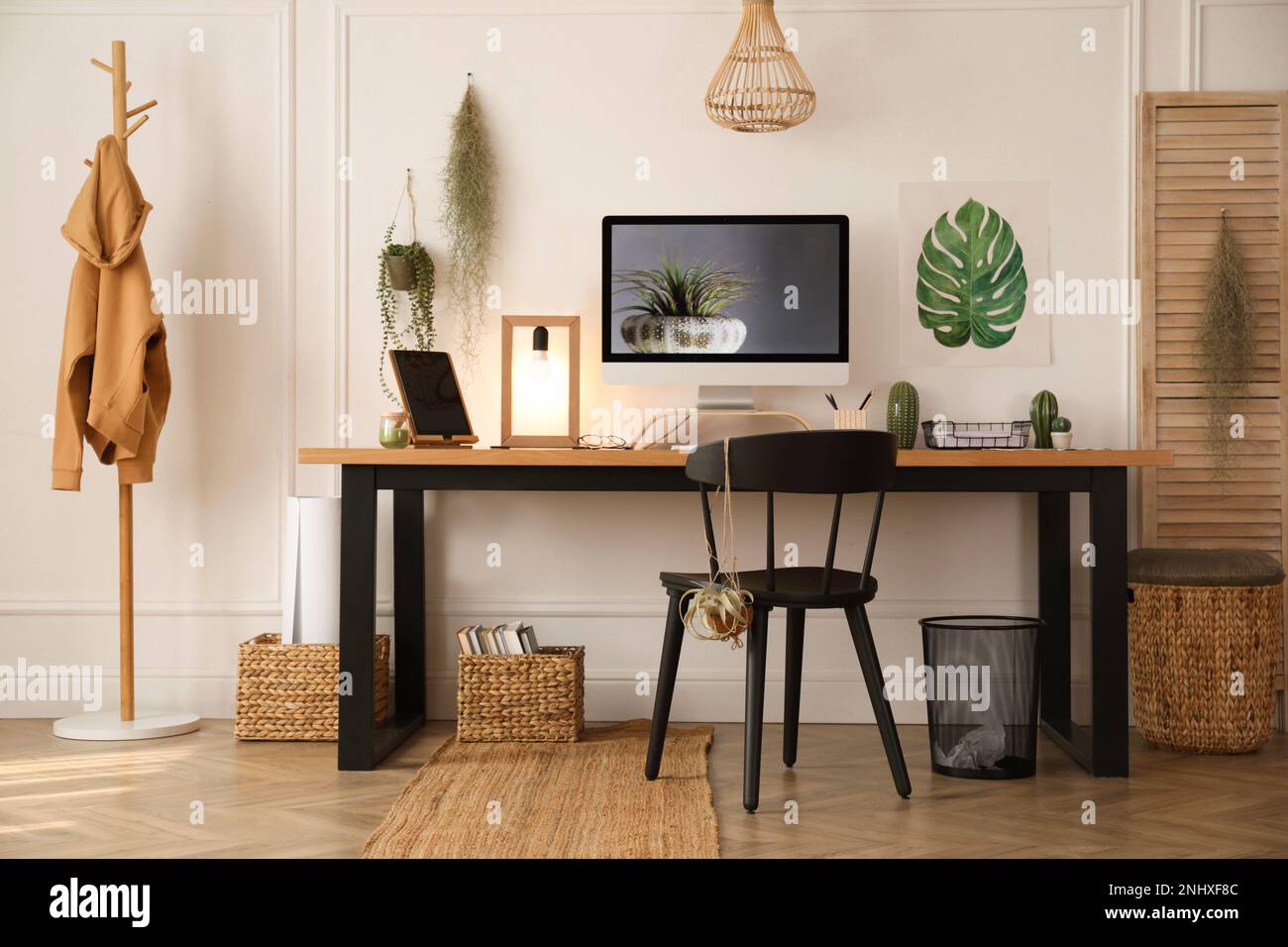 Modern workplace with computer in room. Interior design Stock Photo - Alamy