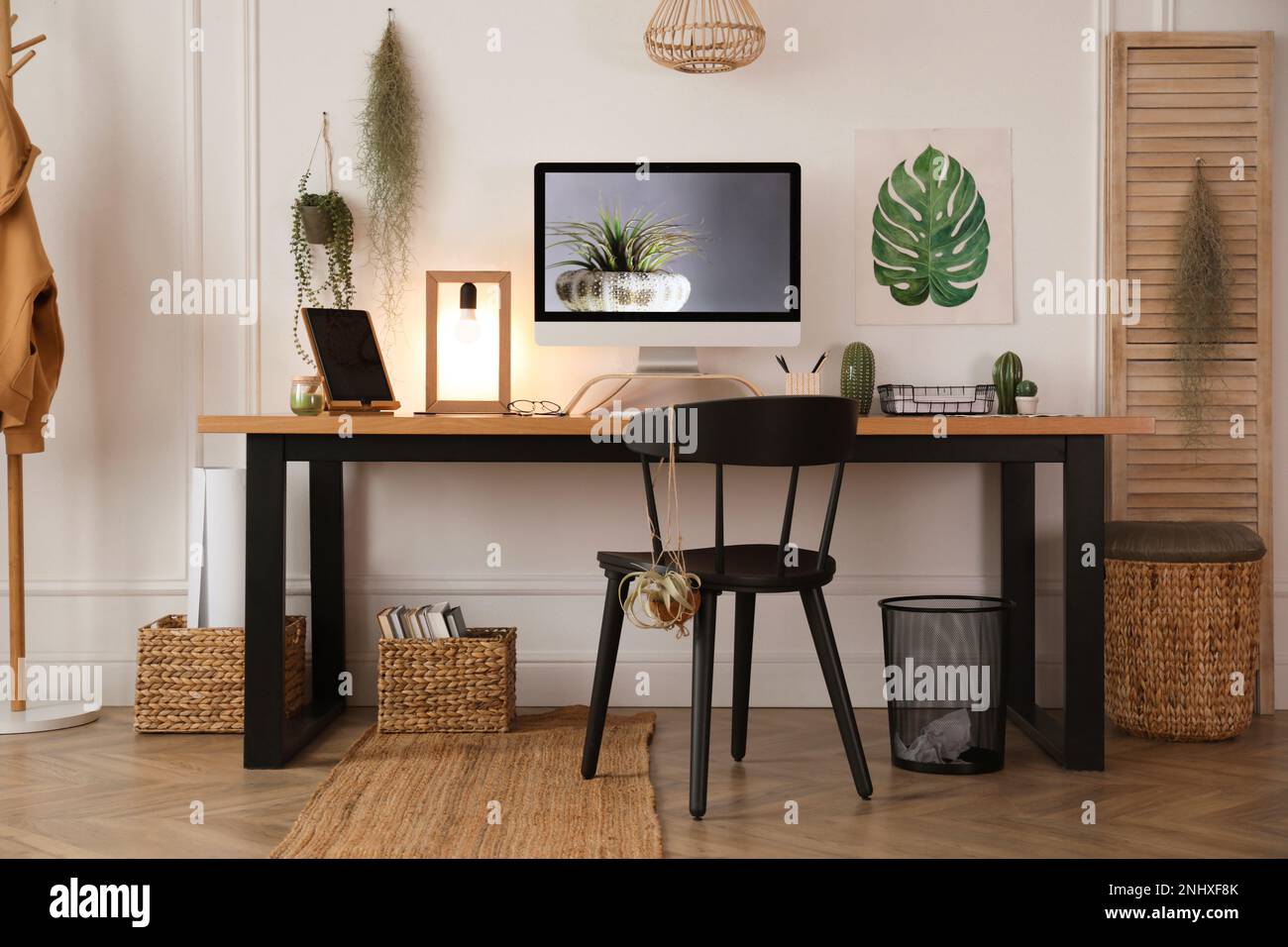 Modern workplace with computer in room. Interior design Stock Photo - Alamy