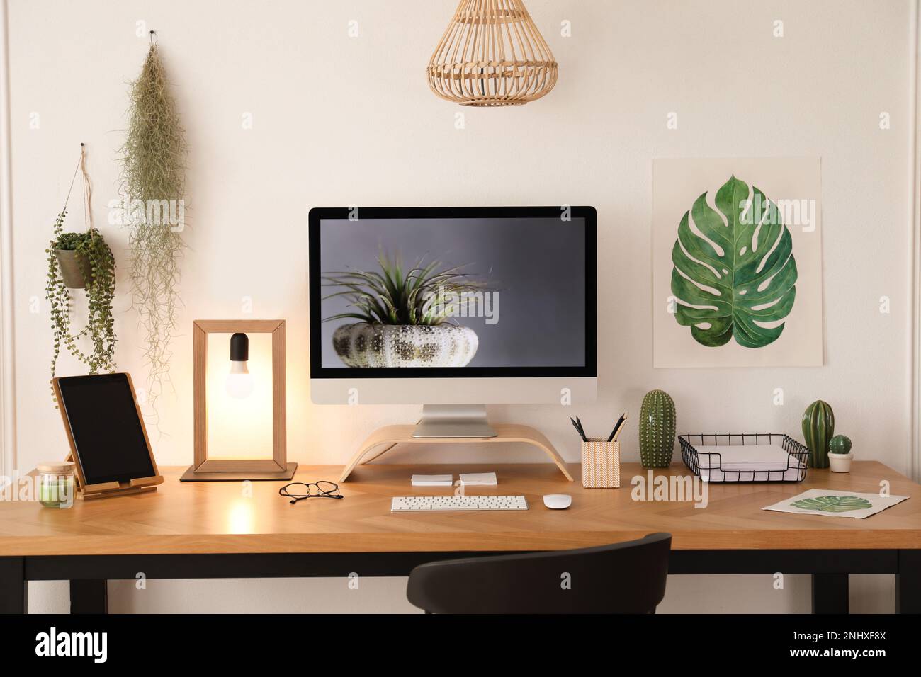 Modern workplace with computer in room. Interior design Stock Photo - Alamy