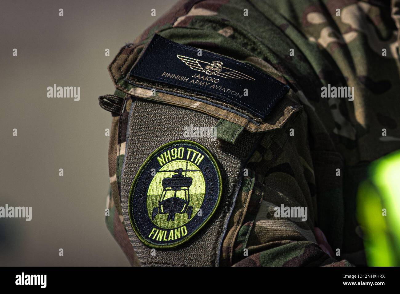 A Finnish pilot gives an interview during a multinational media day ...