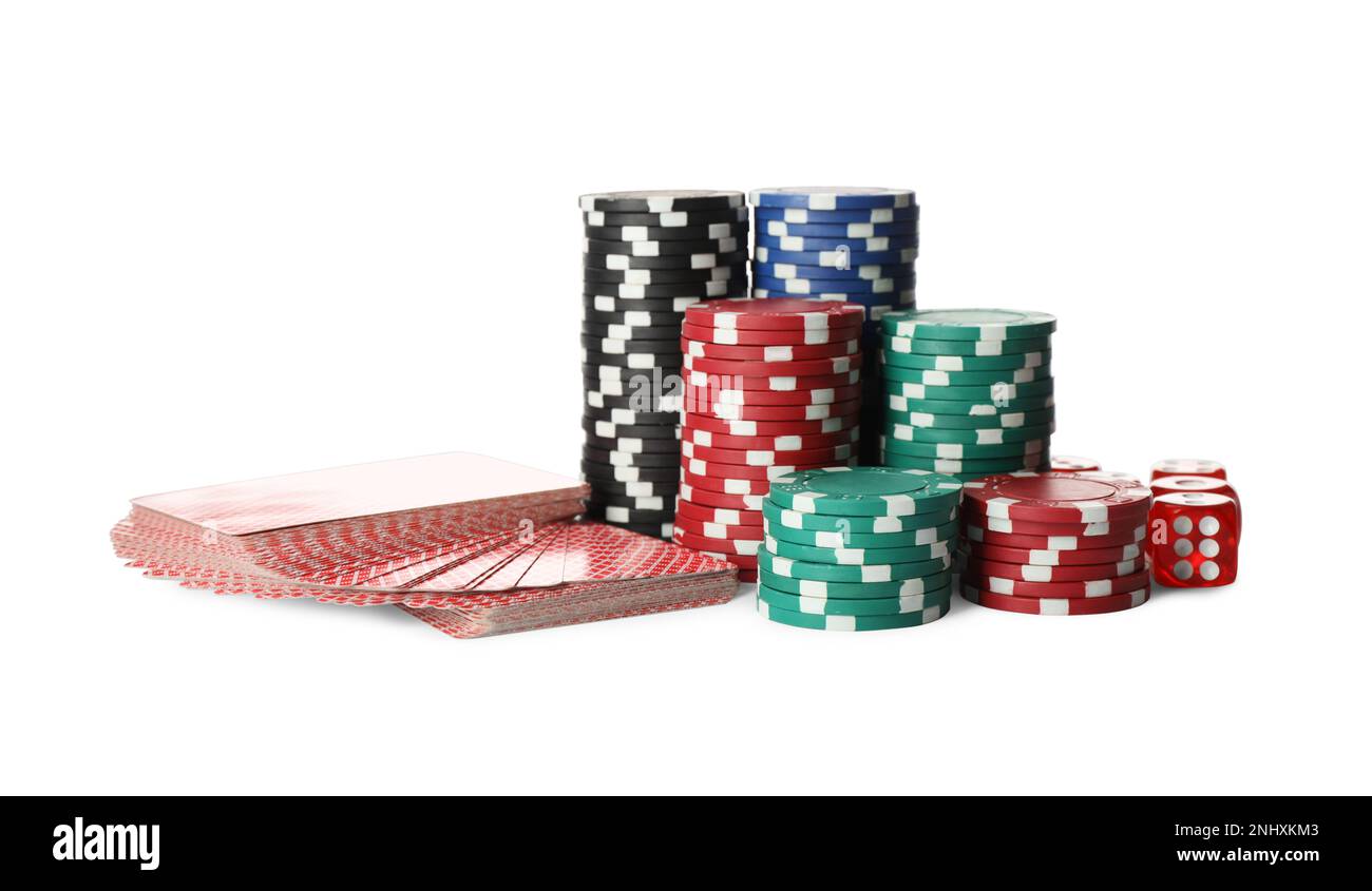 Poker set on white background. Board game Stock Photo - Alamy