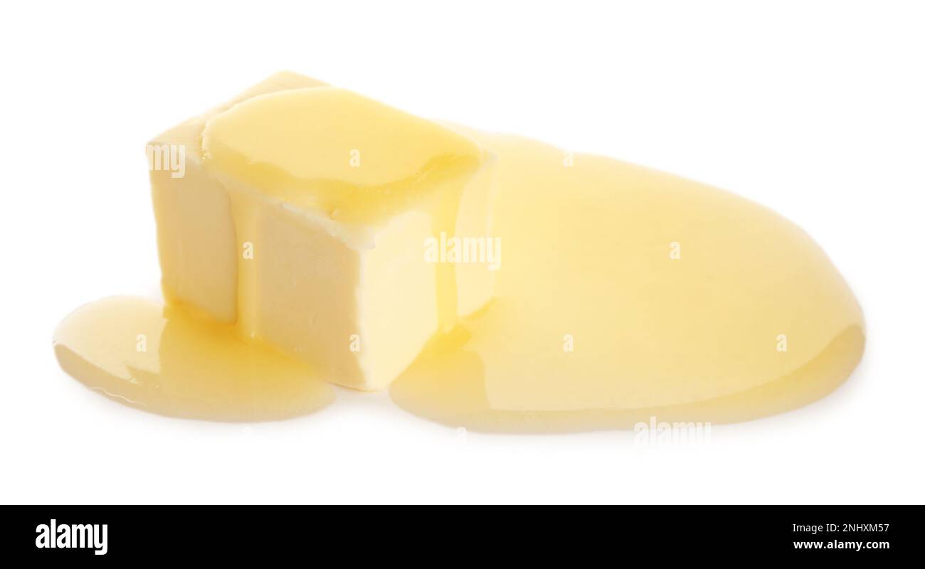Tasty fresh melting butter on white background Stock Photo - Alamy