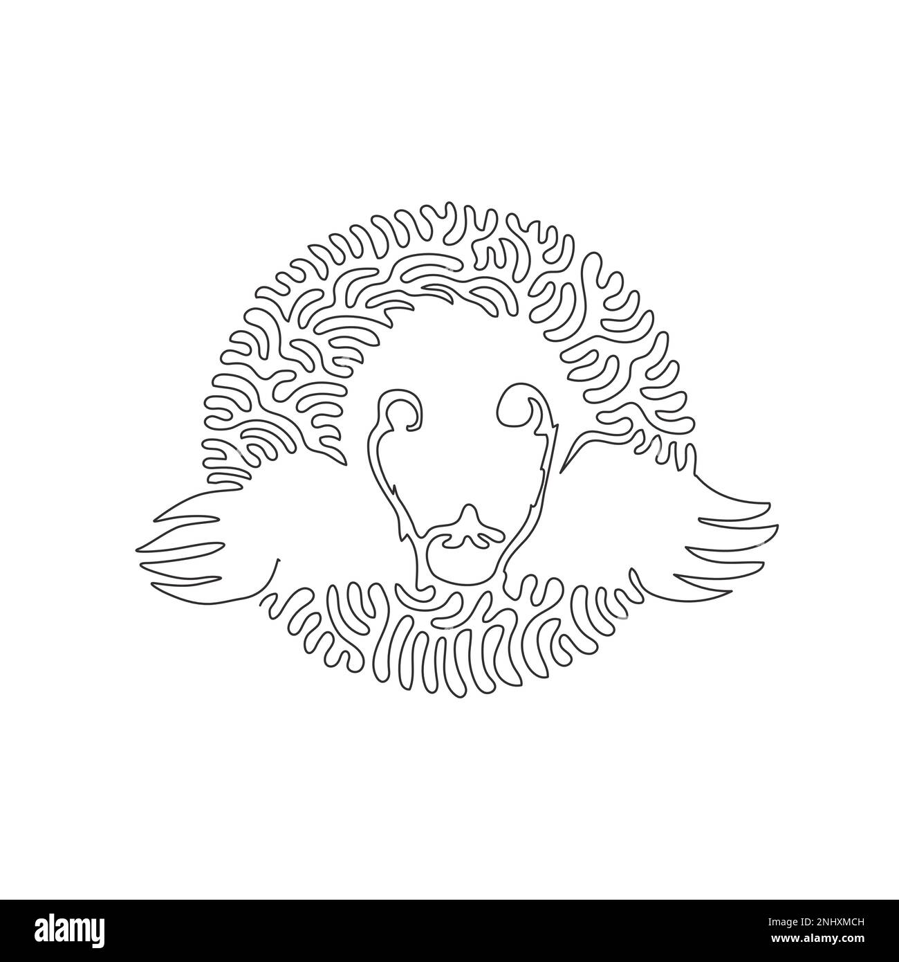 Single one curly line drawing of cute moles abstract art. Continuous ...