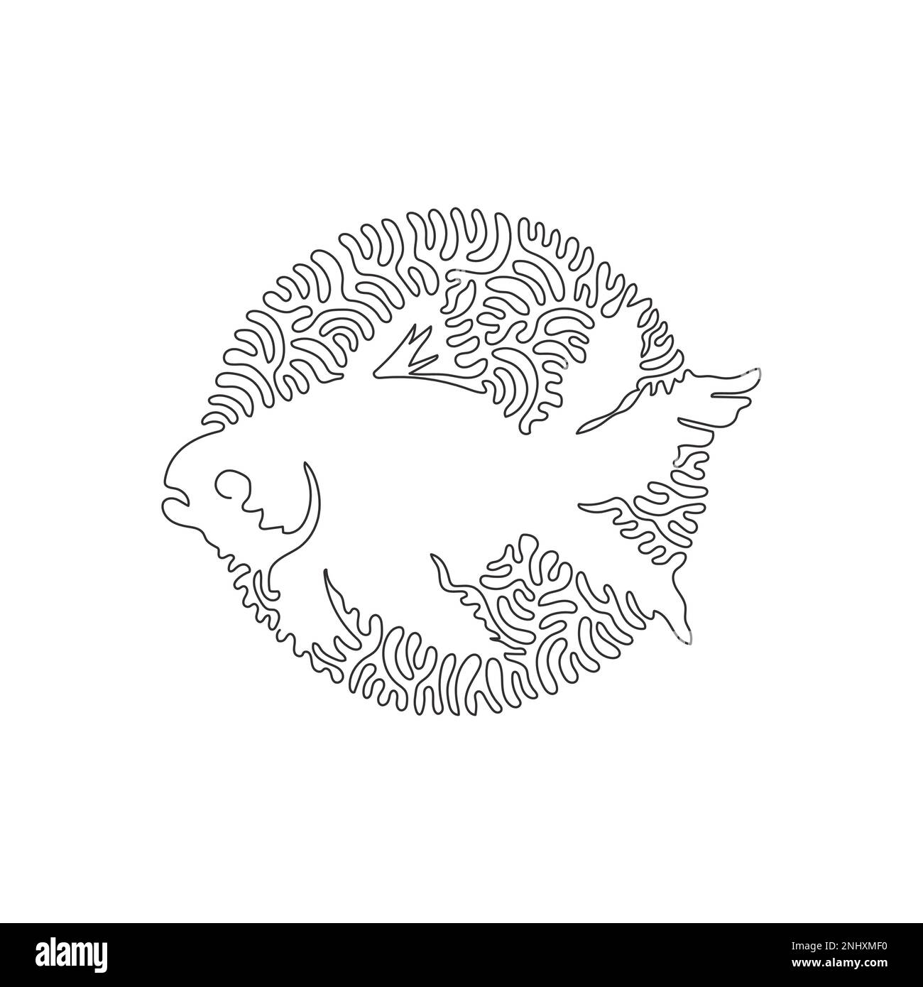 Single swirl continuous line drawing of cute goldfish abstract art ...
