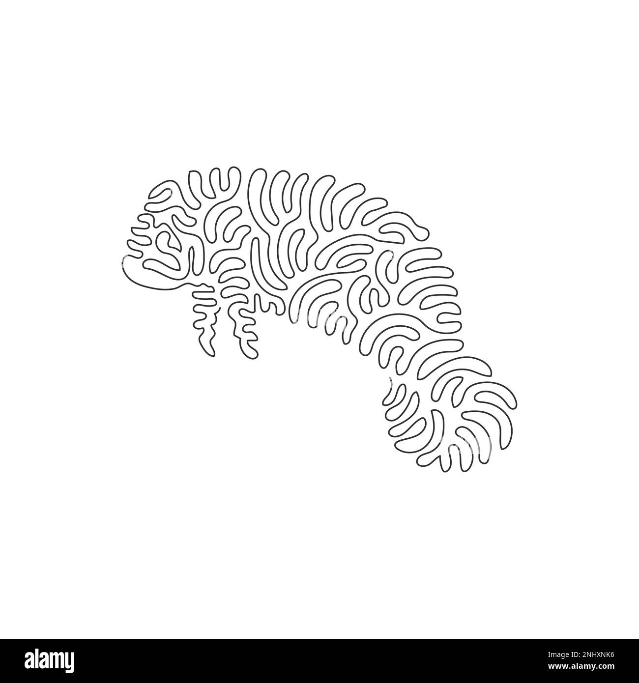 Single one curly line drawing of funny sea cow abstract art. Continuous ...