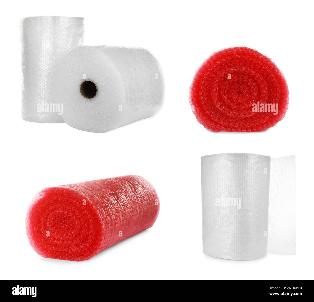 Set with different bubble wrap rolls on white background Stock Photo ...