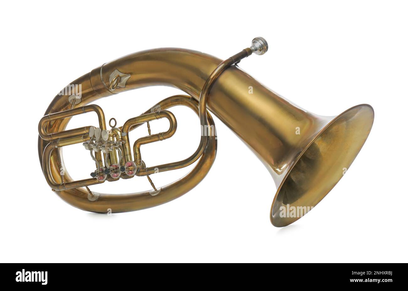 Tenor horn isolated on white. Wind musical instrument Stock Photo - Alamy