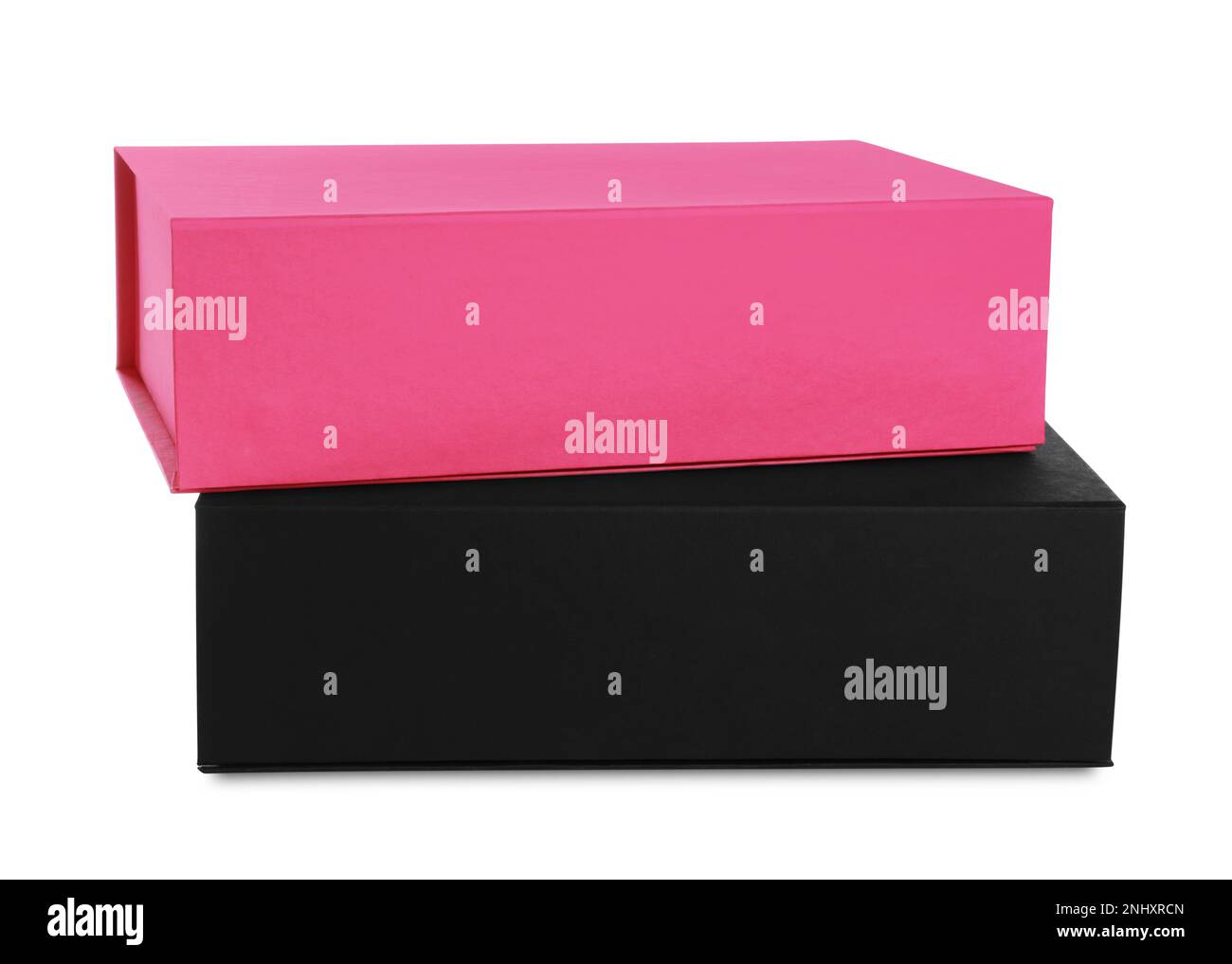 Black and pink shoe boxes on white background Stock Photo - Alamy