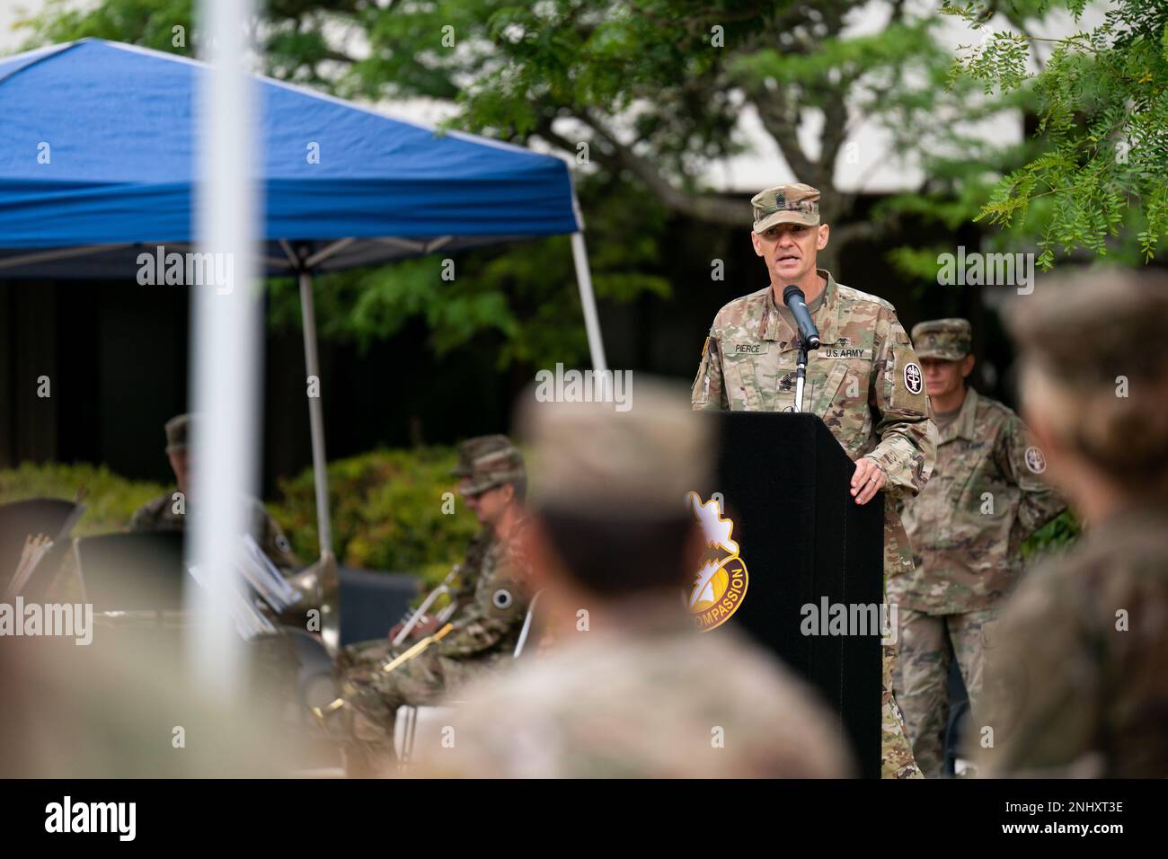 Command Sgt. Maj. Scott Pierce speaks at a Change of Responsibility ...
