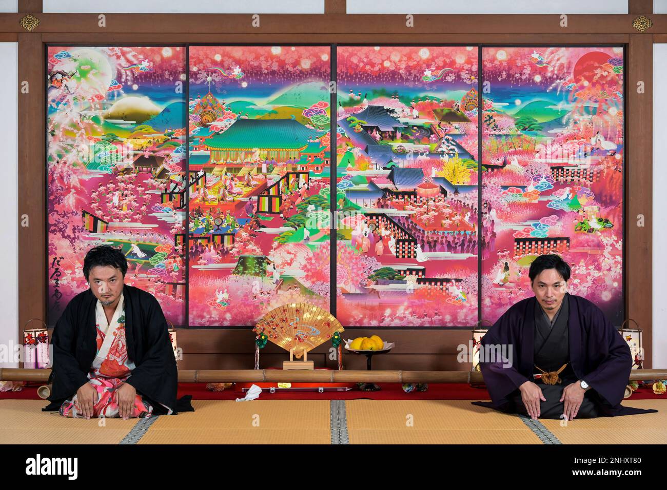 A photo shows colorful painting of sliding door which was drawn by art ...