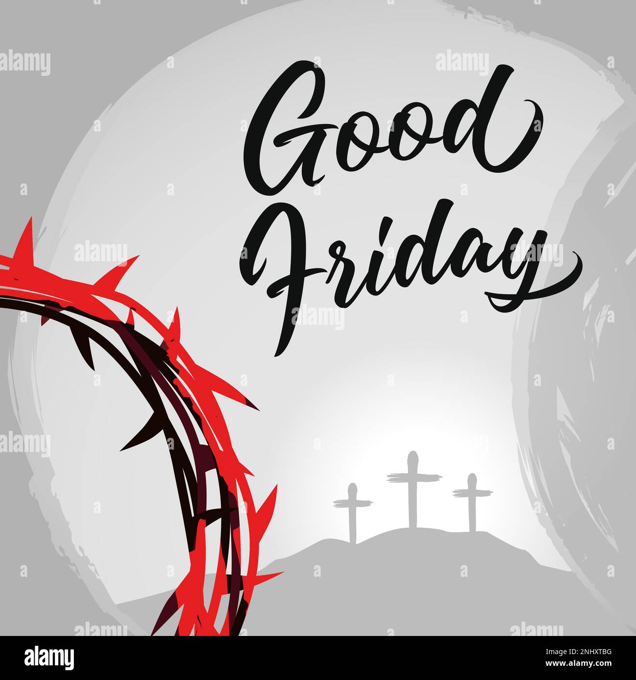 Good Friday, crown of thorns with Calvary and tomb. Easter Sunday, He is risen - concept for ...