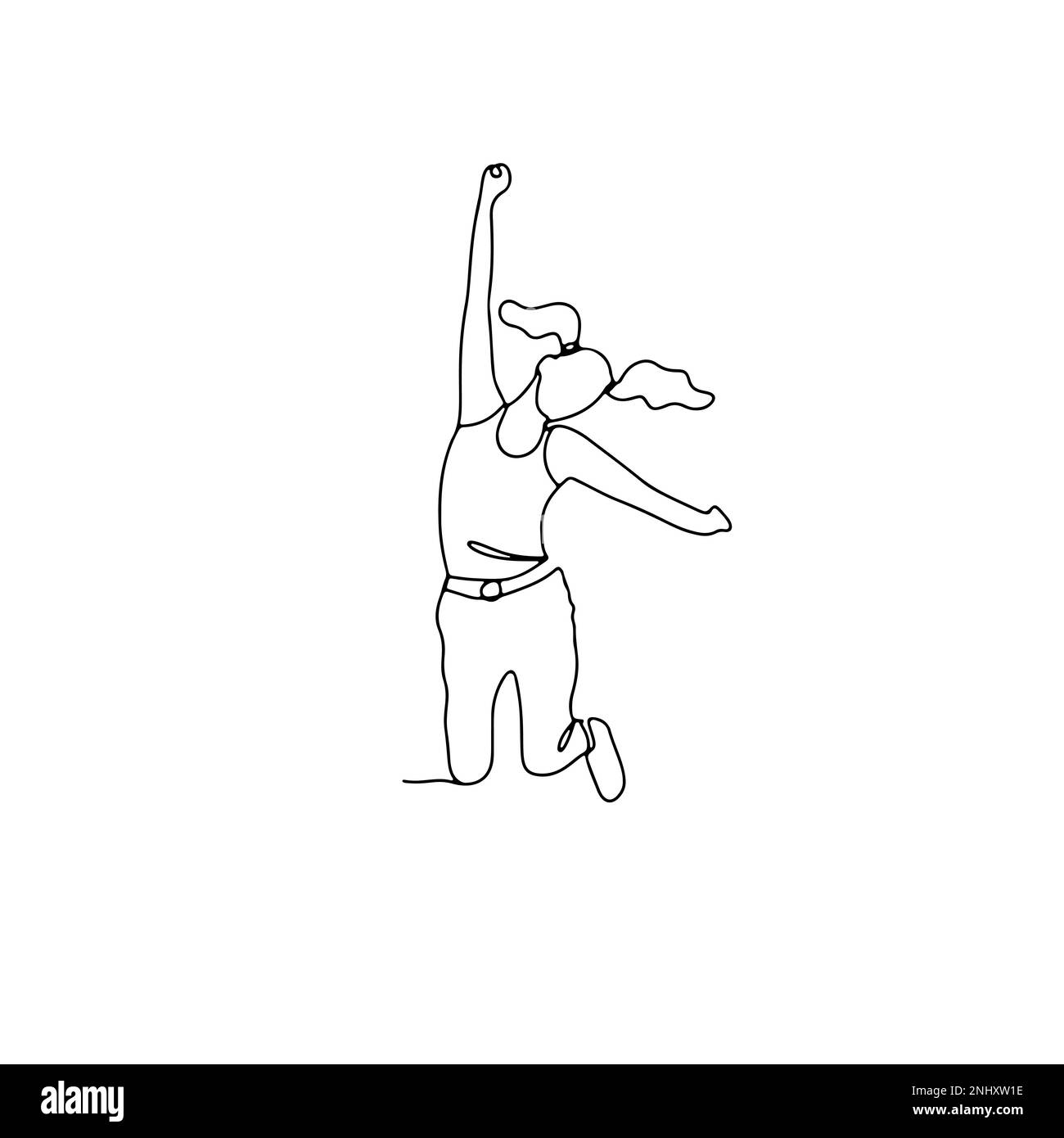 Single line drawing of jumping woman. Linear hand drawn doodle Stock ...